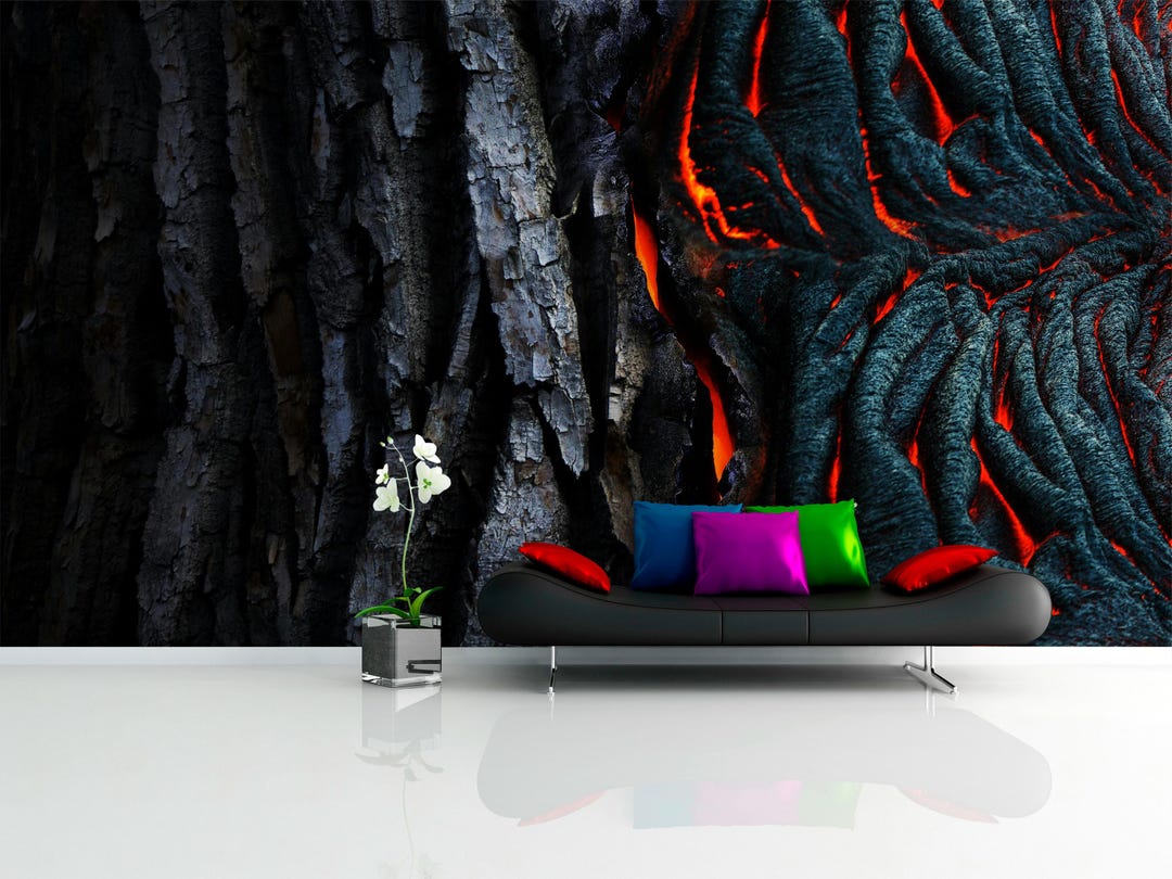 Elegant Volcanic Ember Glow Tree Bark Wallpaper, Art Mural - Etsy