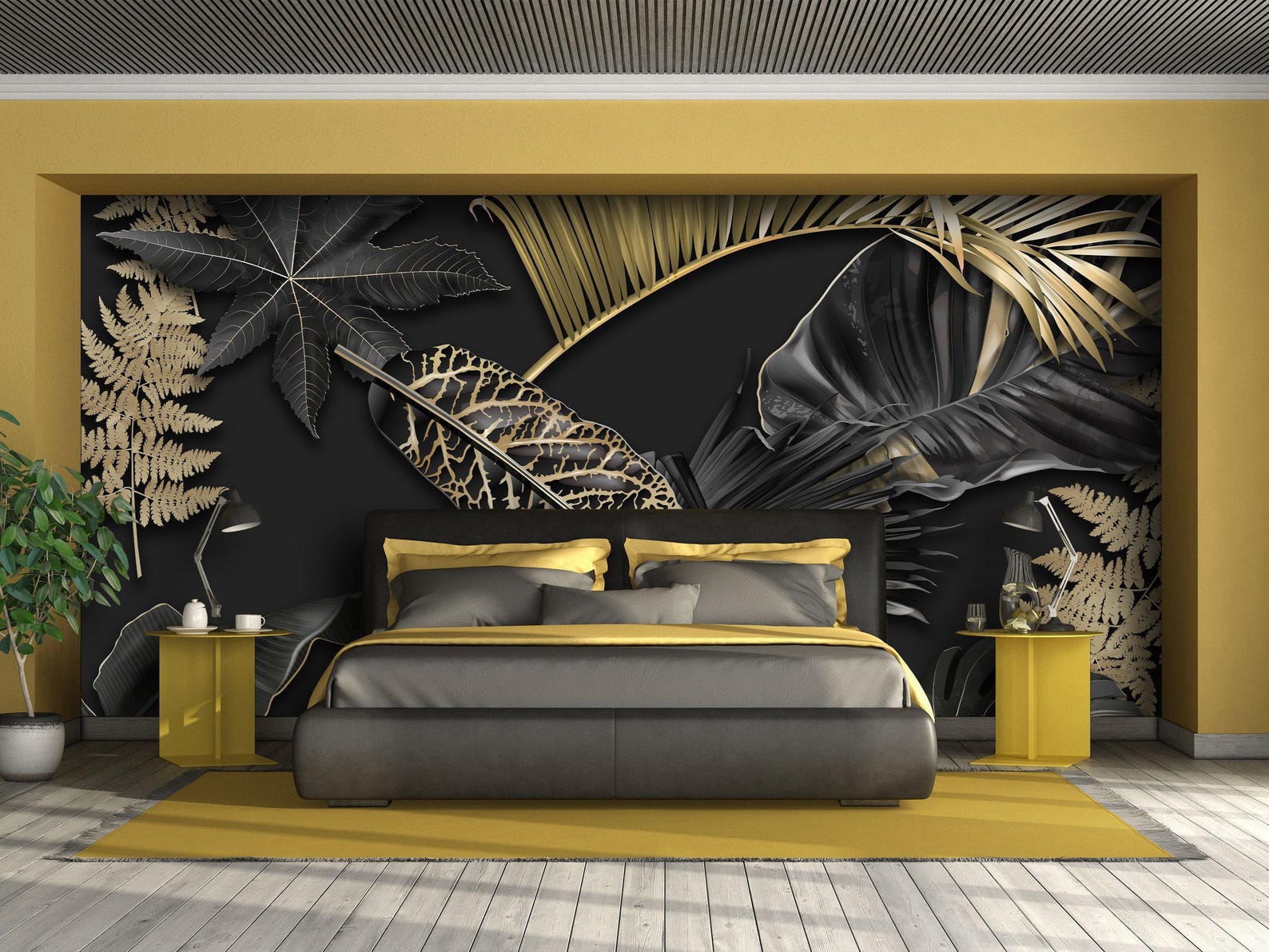 Luxury Botanical Background With Tropical Leaves Self Adhesive ...