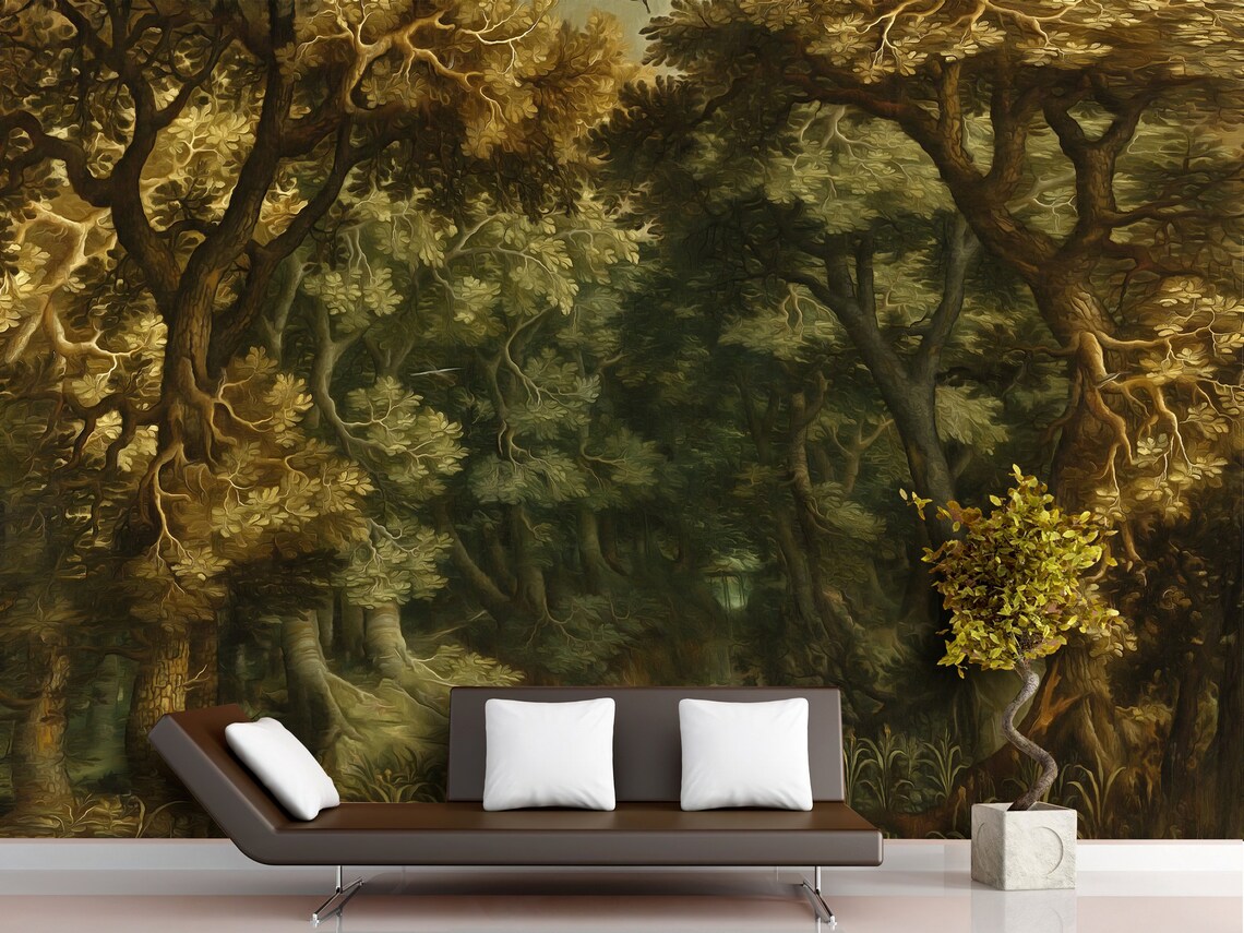 Retro Vibes: Magical Forest Vintage Wallpaper - Etsy