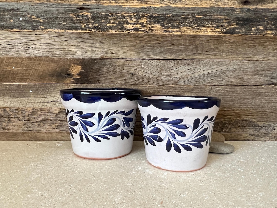 Classic Cobalt Blue Handcrafted Clay Talavera Planter Pot Colorful Hand ...