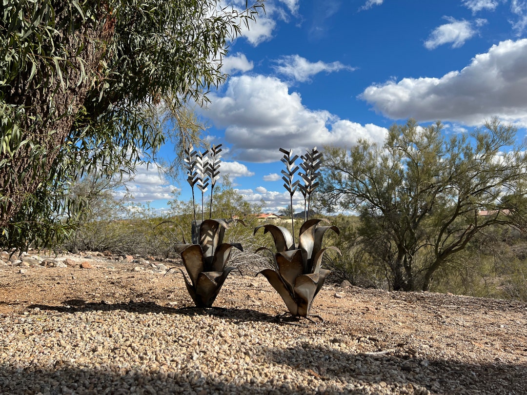 Rustic Metal Blooming Agave Arizona Desert Cactus Handmade Metal Yard ...