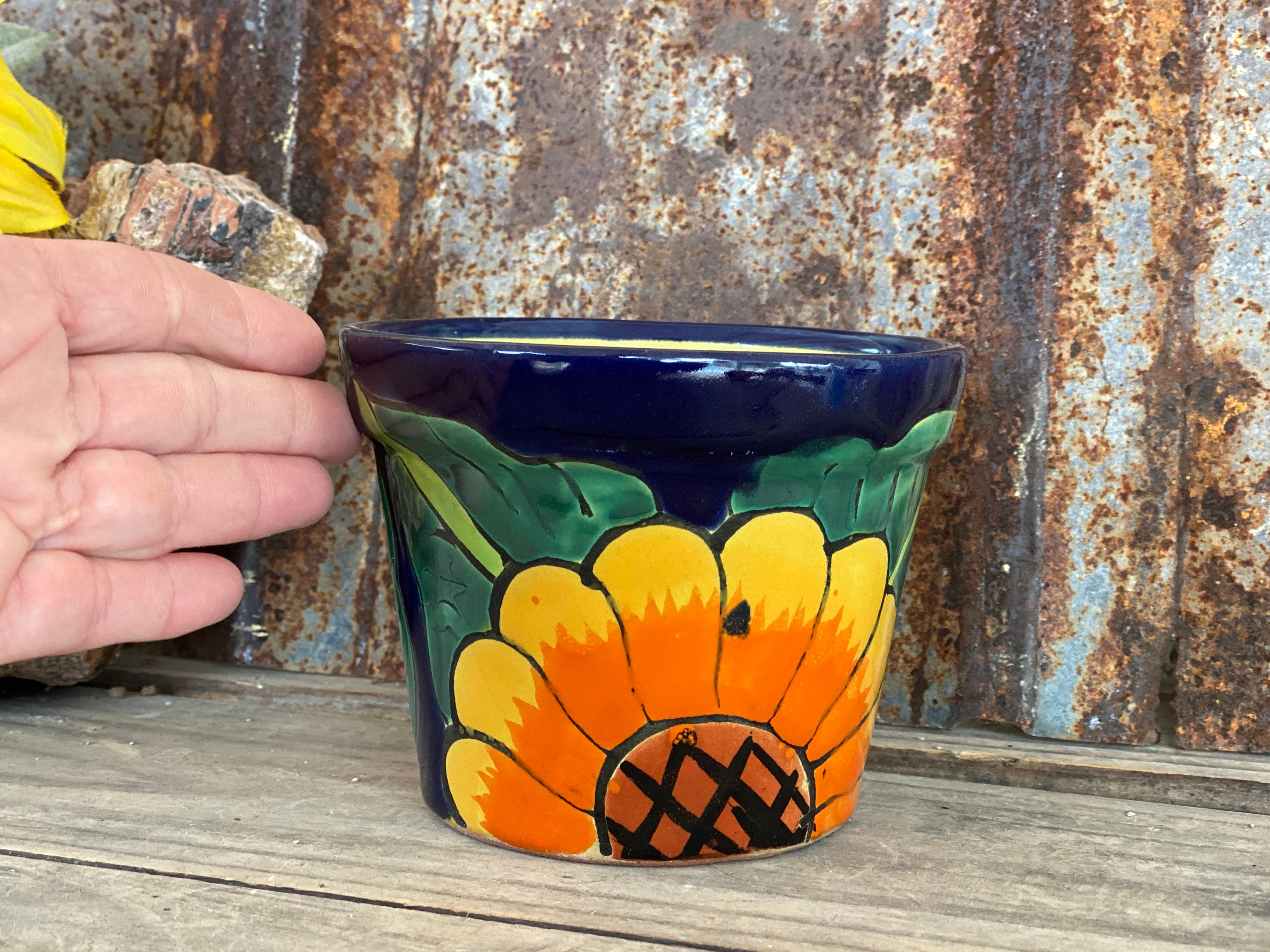 Hand Painted Sunflower Handcrafted Talavera Planter Pot Colorful Hand ...