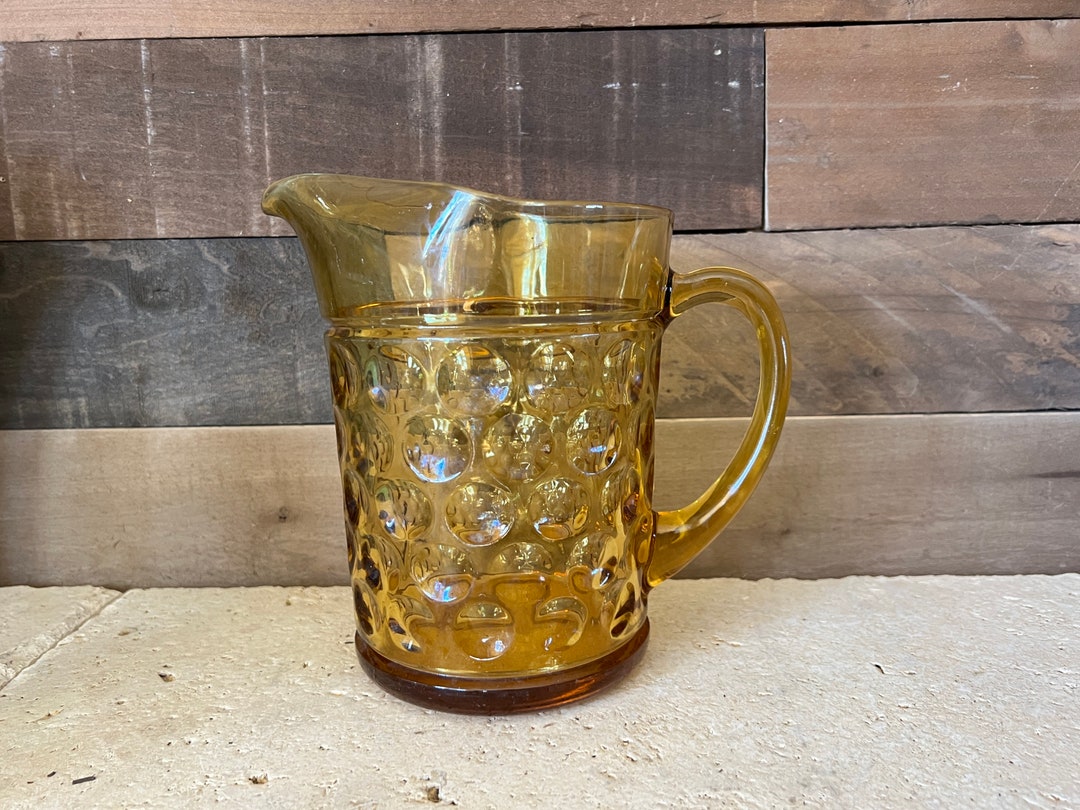Vintage Amber Glass Bubble Glass Pitcher Thumbprint Retro Amber Glass ...