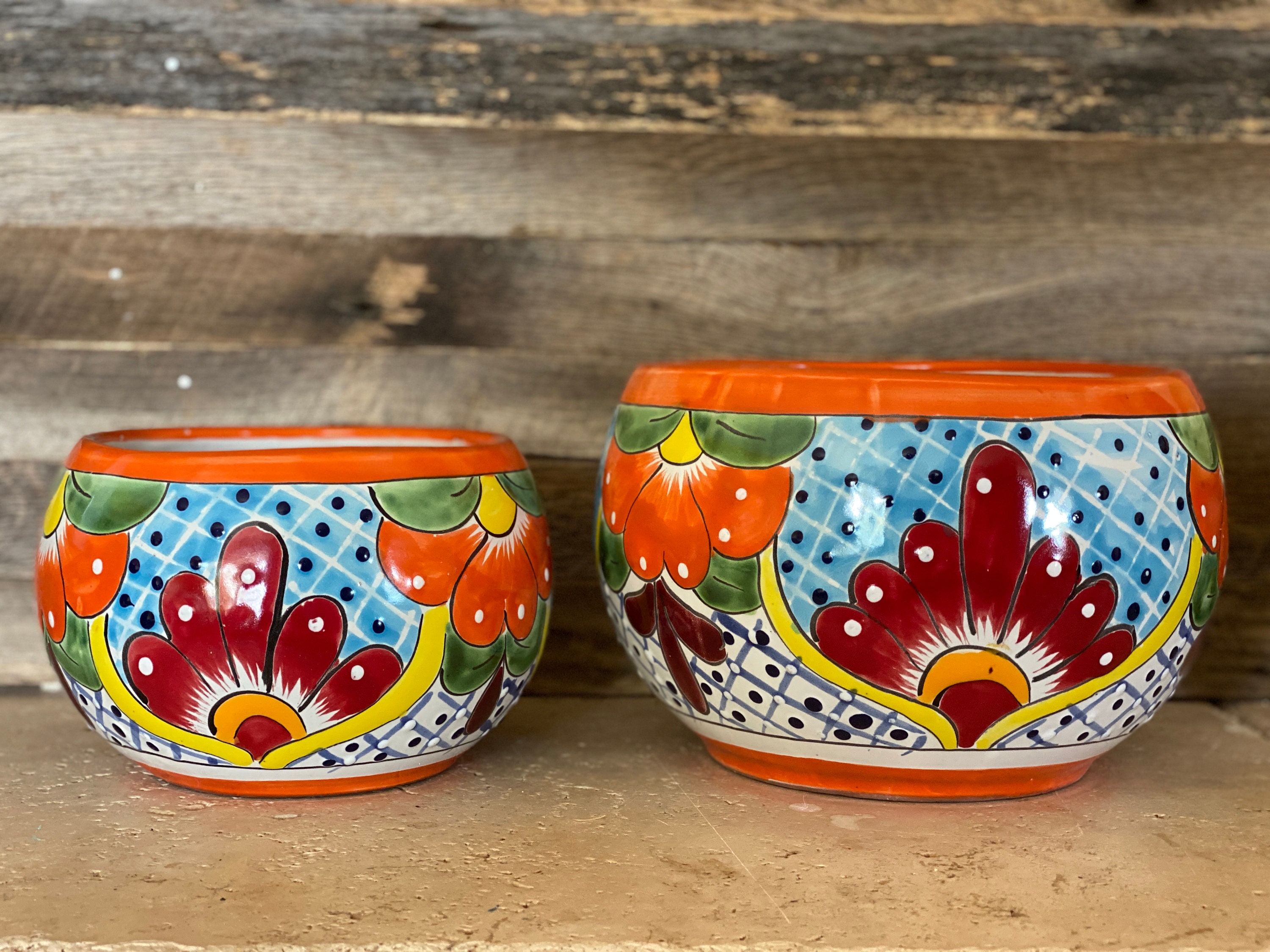 Handcrafted Talavera Fish Bowl Planter Hand Painted Flowers Clay Pot ...