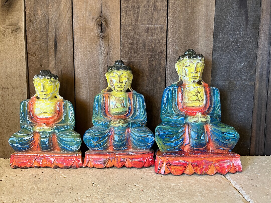 Rustic Carved Wood Sitting Buddha Statue - Etsy