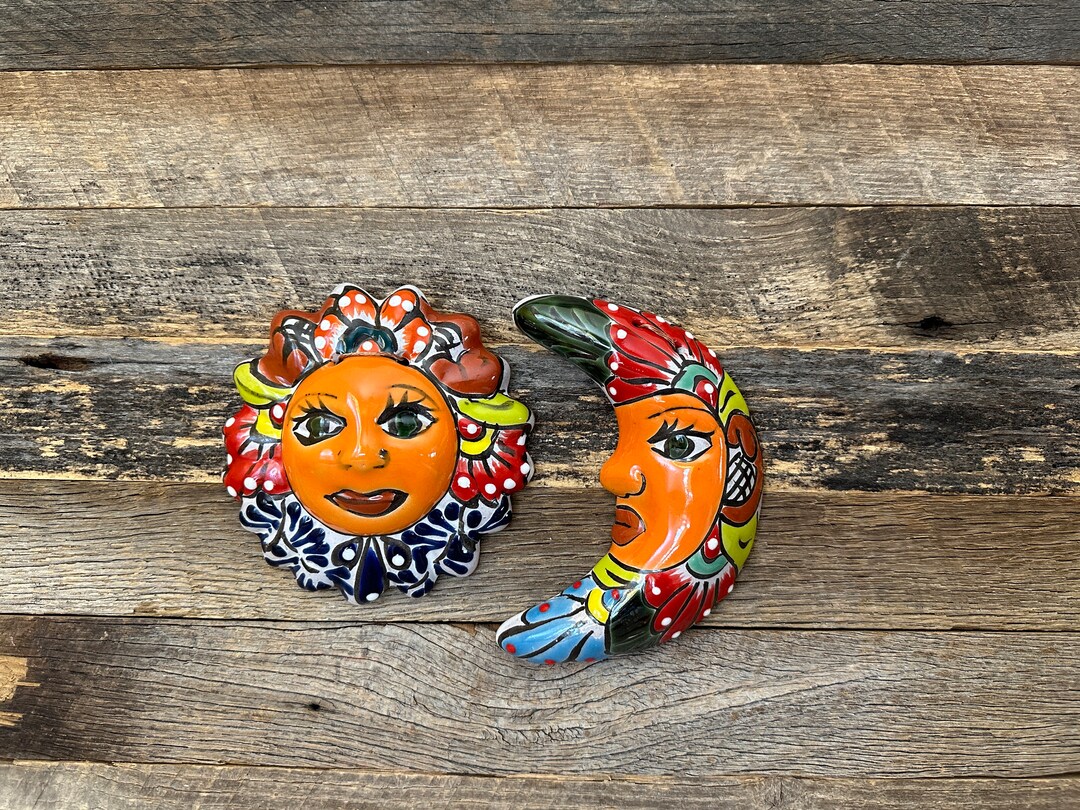 Vibrant Clay Talavera MINI Sun Face Crescent Moon Colorful Hand Painted ...