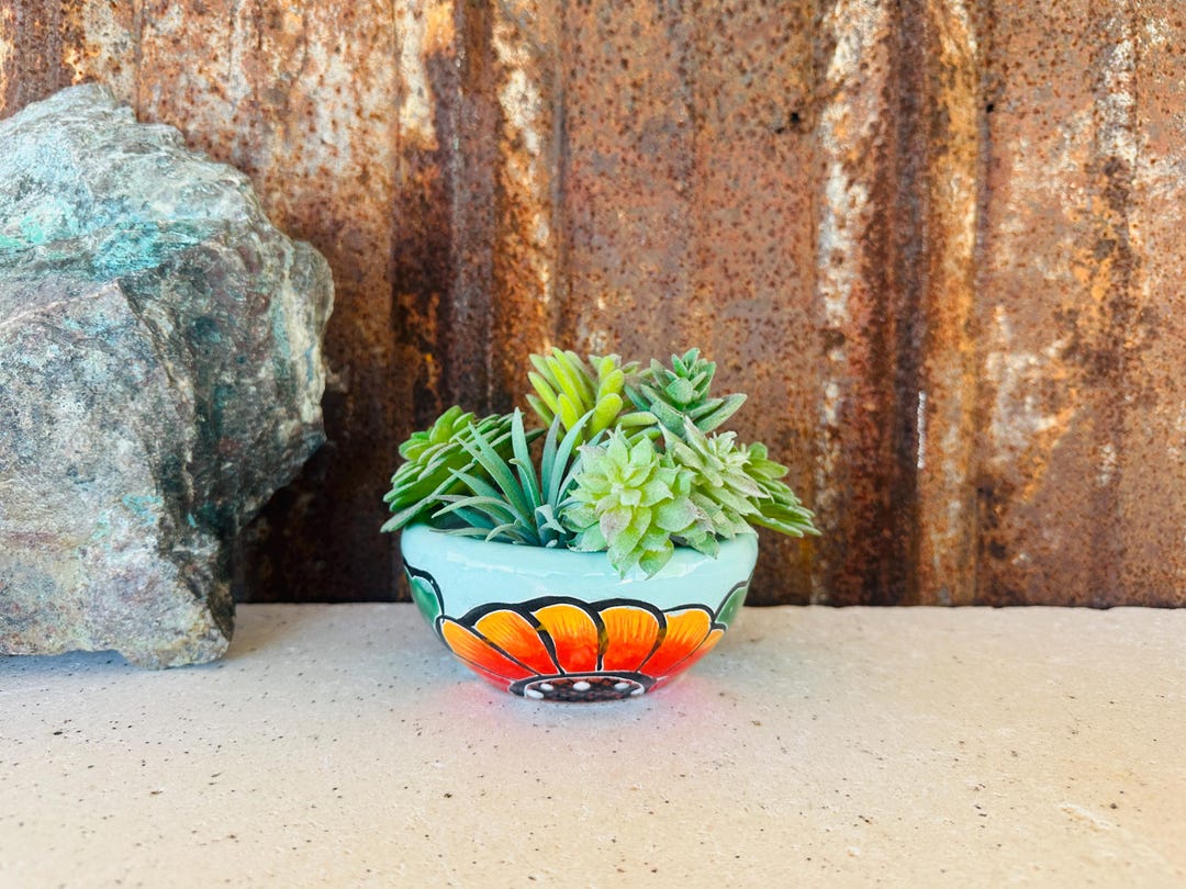 Shallow Talavera Wok Style Planter Bowl Colorful Hand Painted Mexican ...
