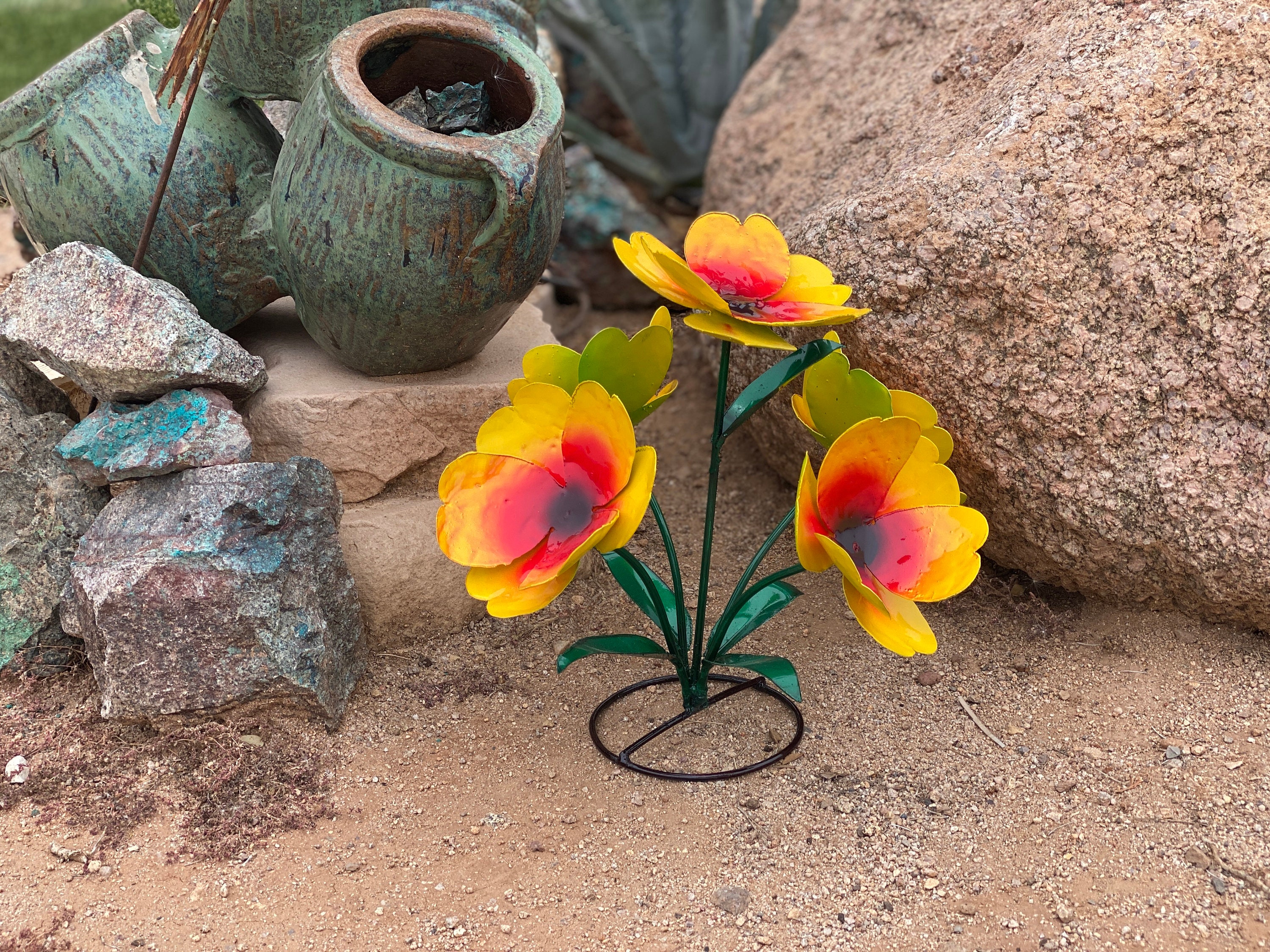Handcrafted Vibrant Small Metal Flower Bouquet Yard Art Metal | Etsy