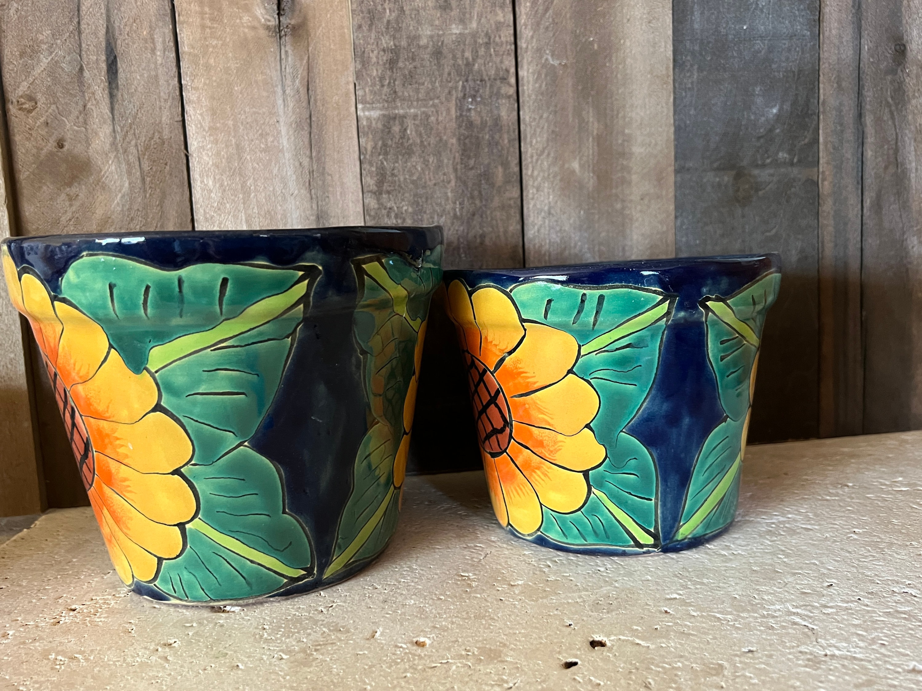 Hand Painted Sunflower Handcrafted Talavera Planter Pot Colorful Hand ...