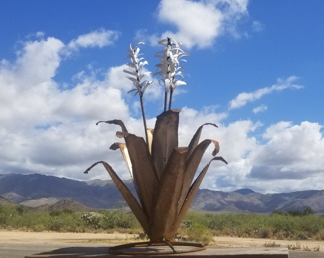 Handcrafted Rusty Metal Blooming Agave Arizona Desert Cactus Handmade ...