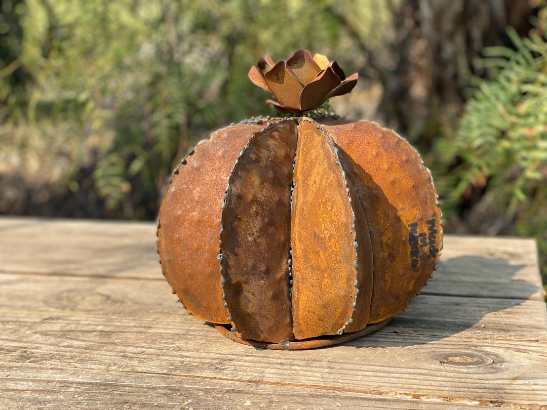 Handcrafted Rustic Blooming Metal Barrel Cactus Arizona Desert Cactus ...