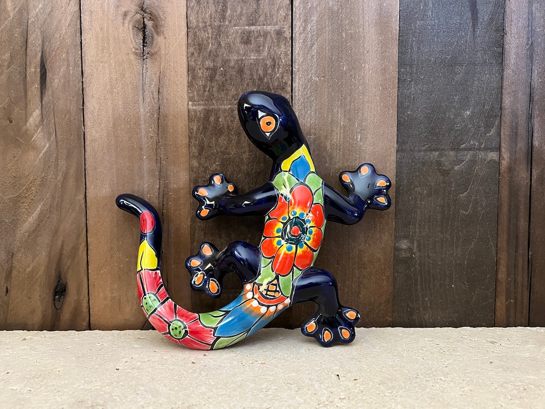 Fun Vibrant Talavera Gecko Lizard Colorful Hand Painted Mexican Folk ...