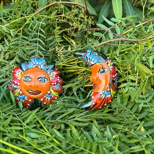 Vibrant Clay Talavera MINI Sun Face Crescent Moon Colorful Hand Painted ...