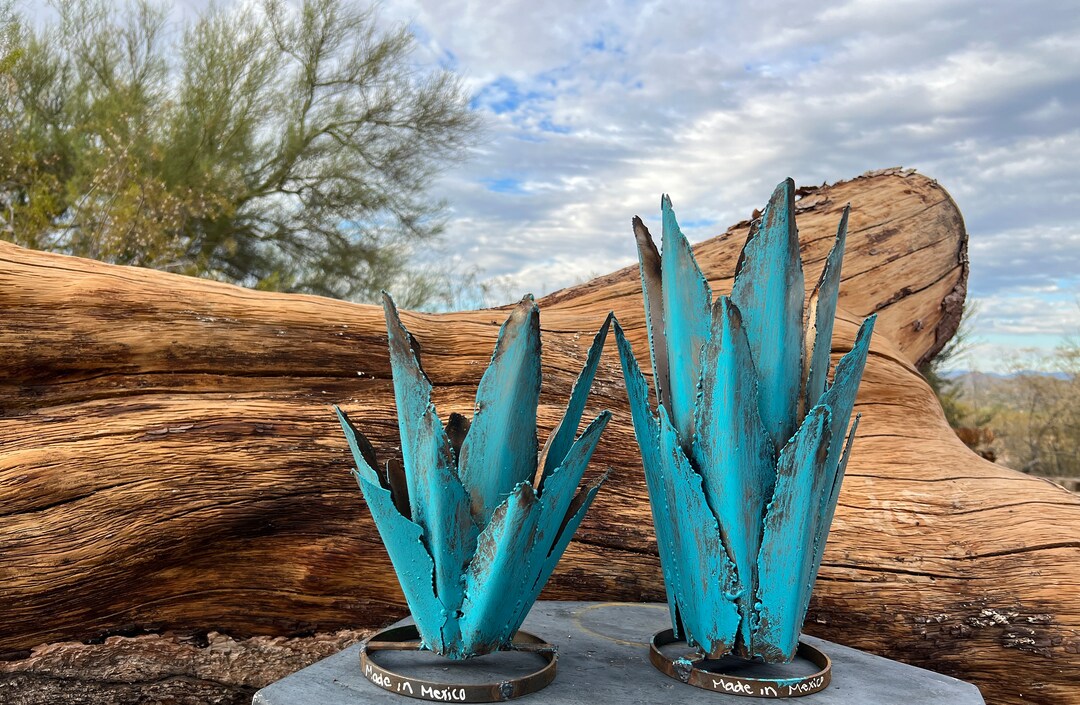 Handcrafted Rustic Turquoise Metal Agave MINI Metal Agave Yard Art ...