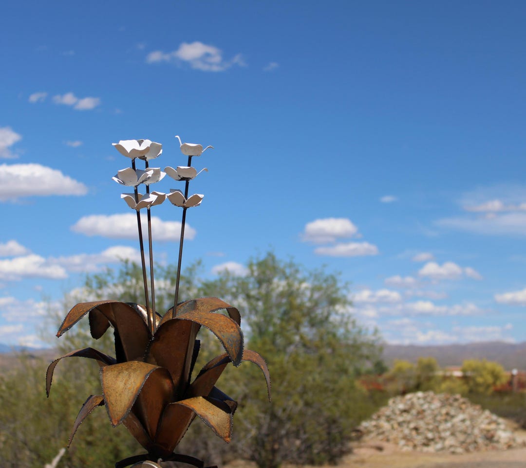Handcrafted Rustic Metal Blooming Agave Arizona Desert Cactus Hand ...