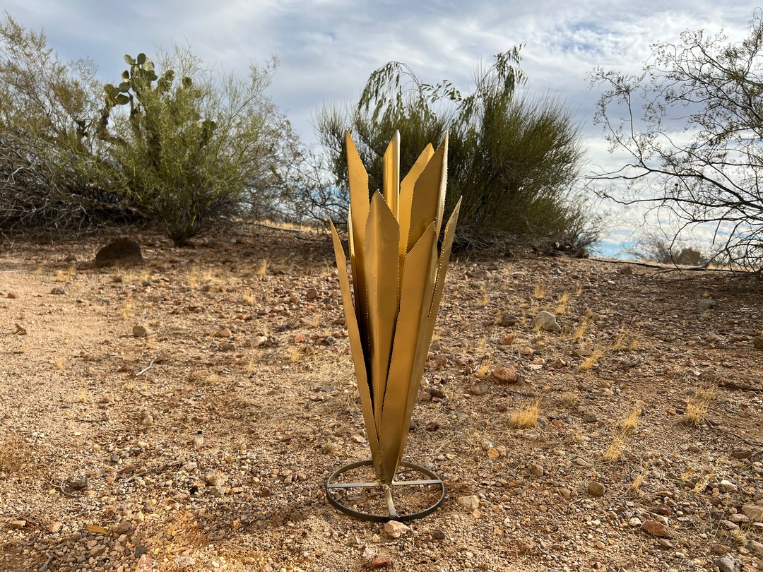 Hand Painted Metal Agave Arizona Desert Cactus Industrial Metal Yard ...