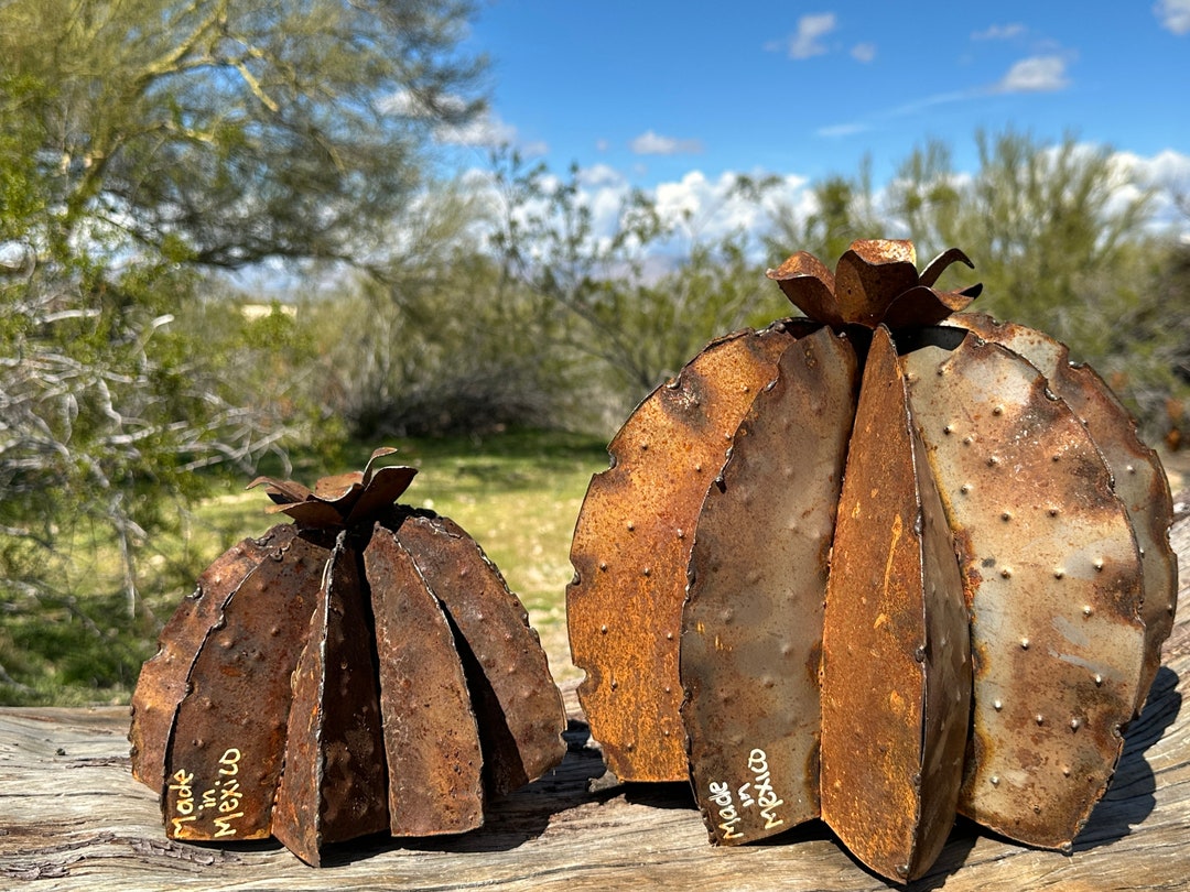 Rustic Metal Barrel Cactus: Handcrafted Mexican Yard Art (slightly ...