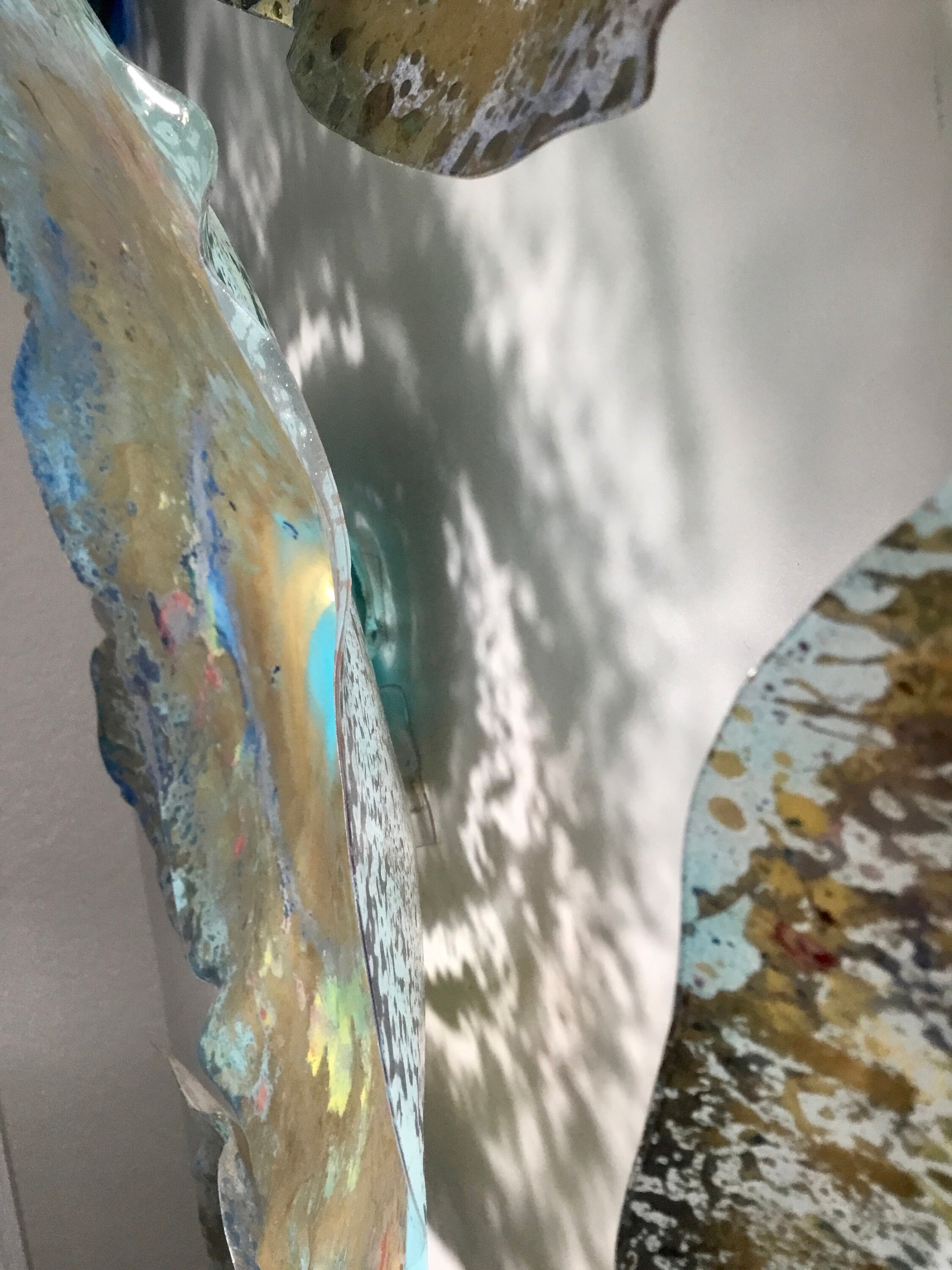 Gold/Aqua blue/periwinkle/blue wall Flower 8 handmade translucent up ...