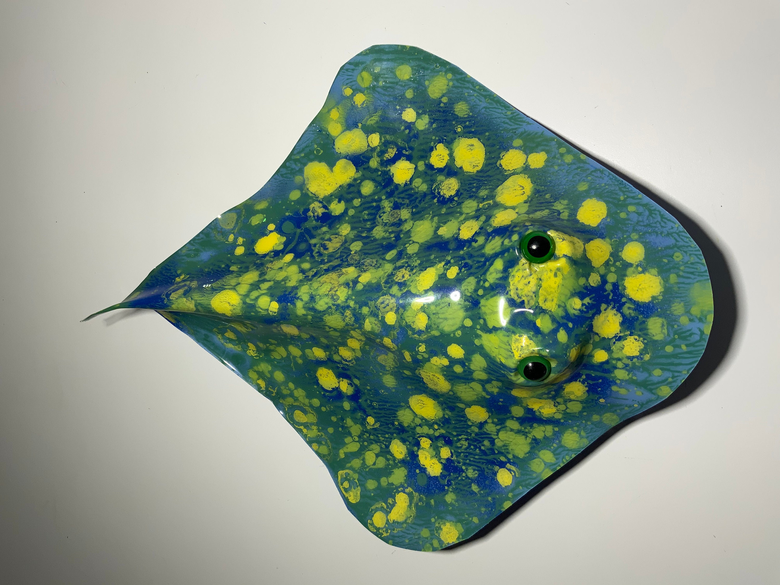 Nautical Stingray wall mount teal green/yellow 17” handmade recycled ...