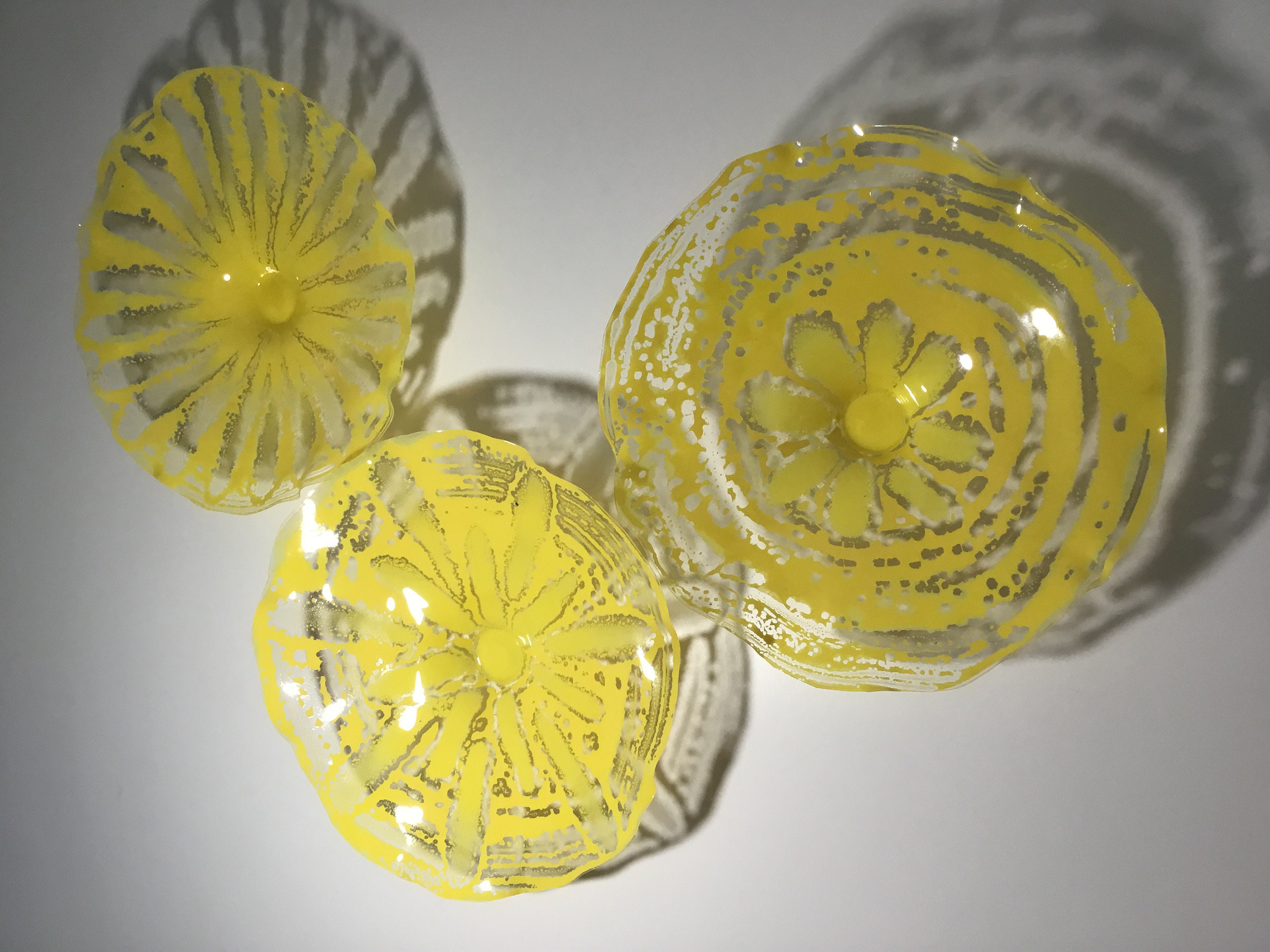 Iridescent yellow Wall Flower set of 3 up-cycled translucent polymer ...