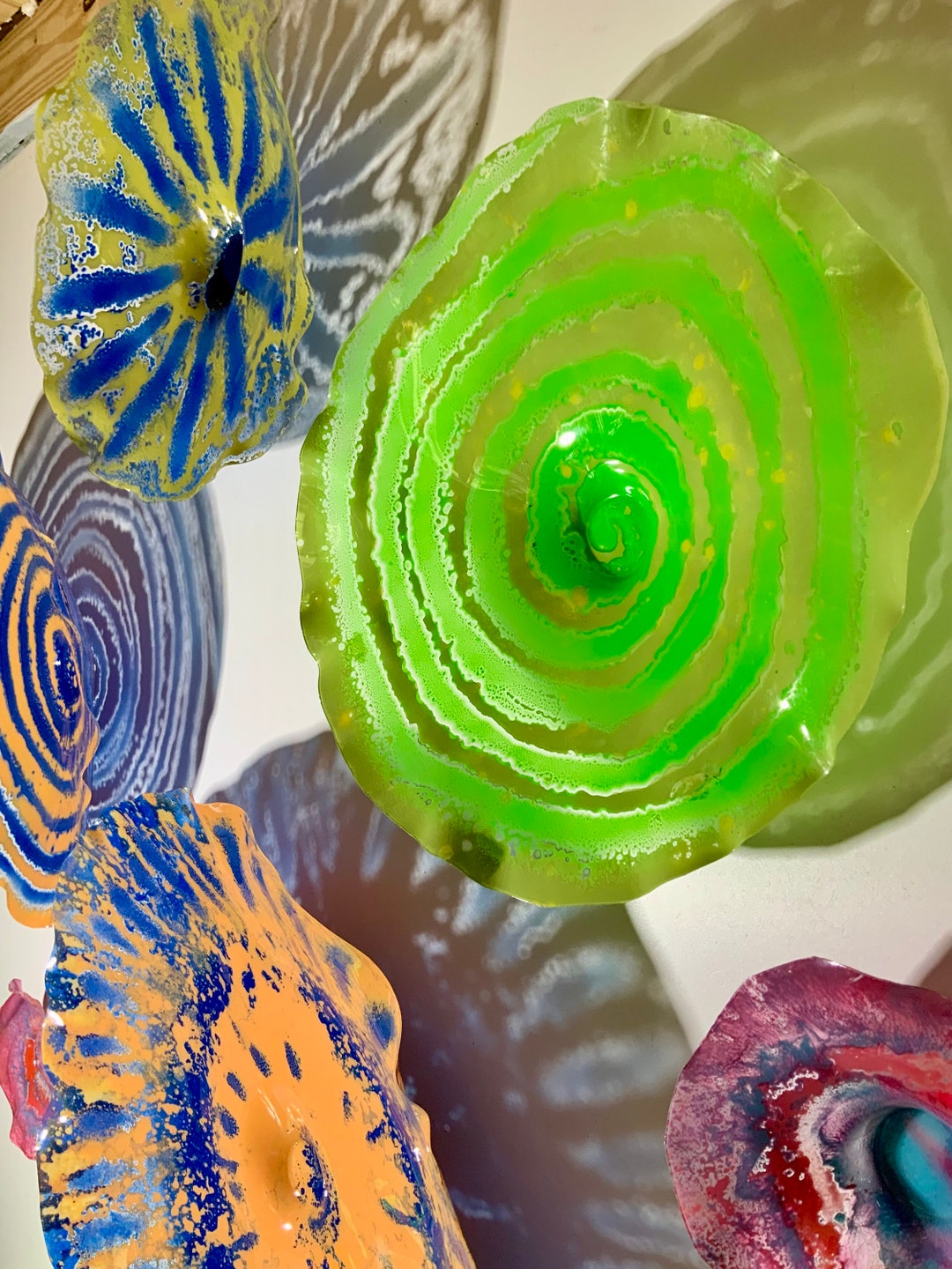 Handmade Recycled Plastic Round Large Wall Mural 11 Piece Orange/blue ...