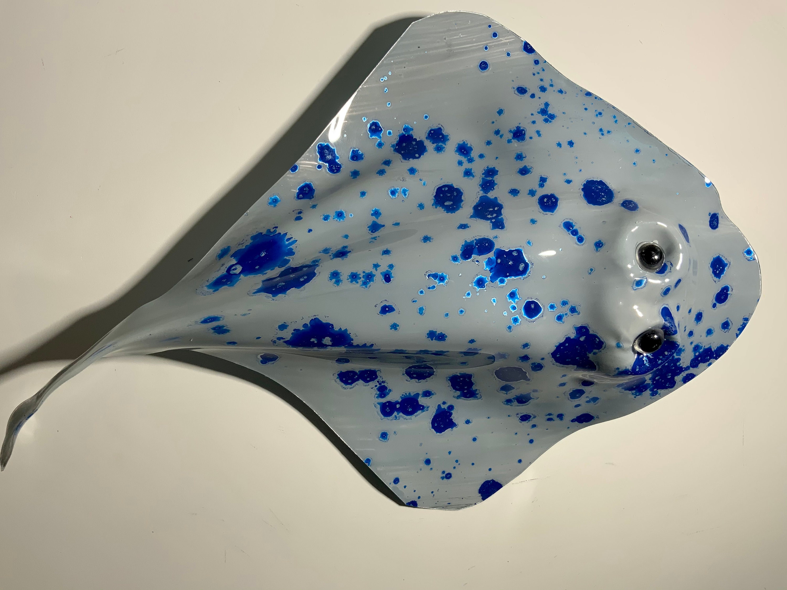 Stingray wall mount gray/blue 14” handmade recycled plastic/looks like ...
