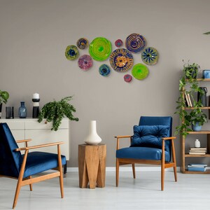 Handmade Recycled Plastic Round Large Wall Mural 11 Piece Orange/blue ...