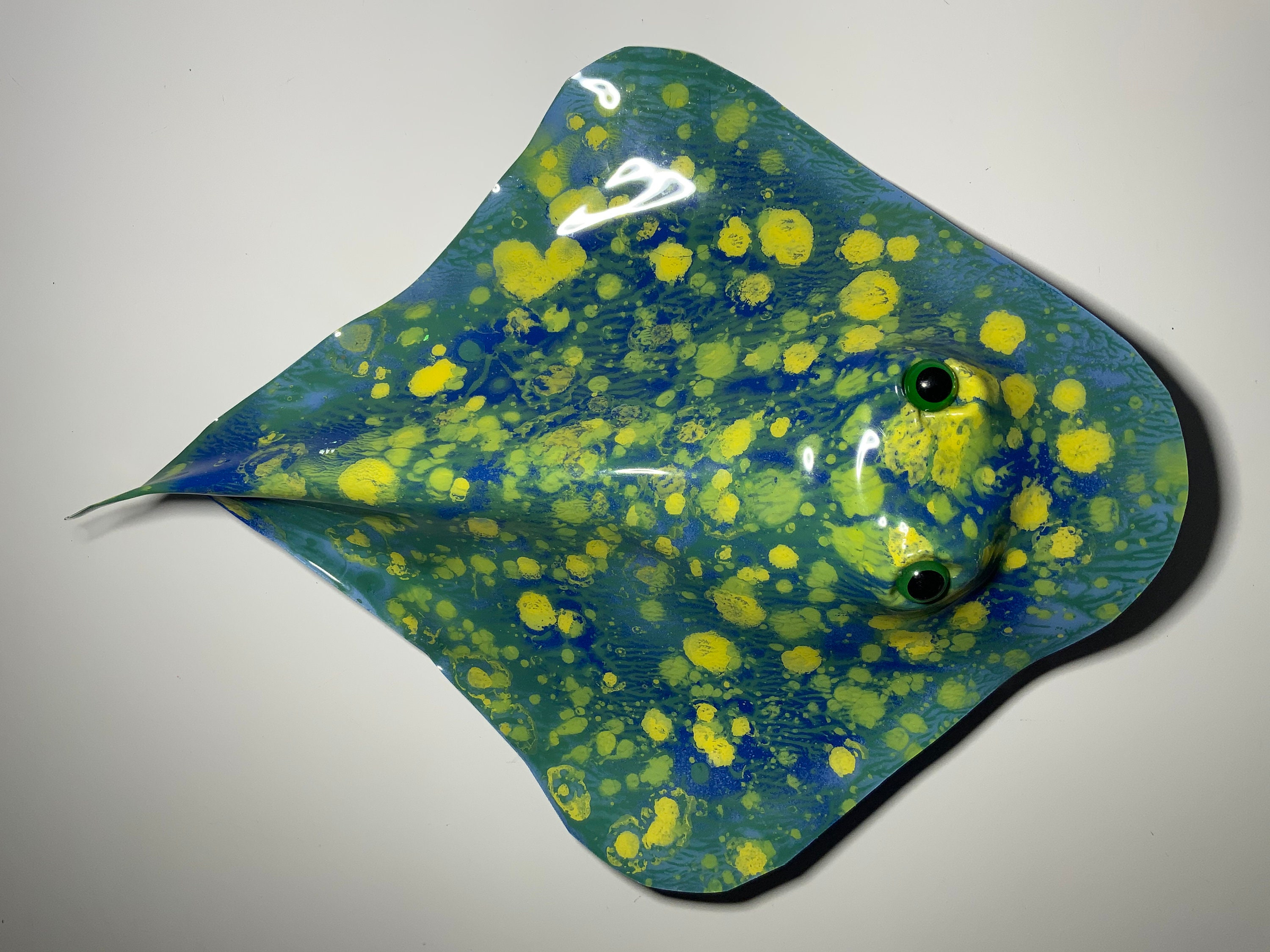 Nautical Stingray wall mount teal green/yellow 17” handmade recycled ...