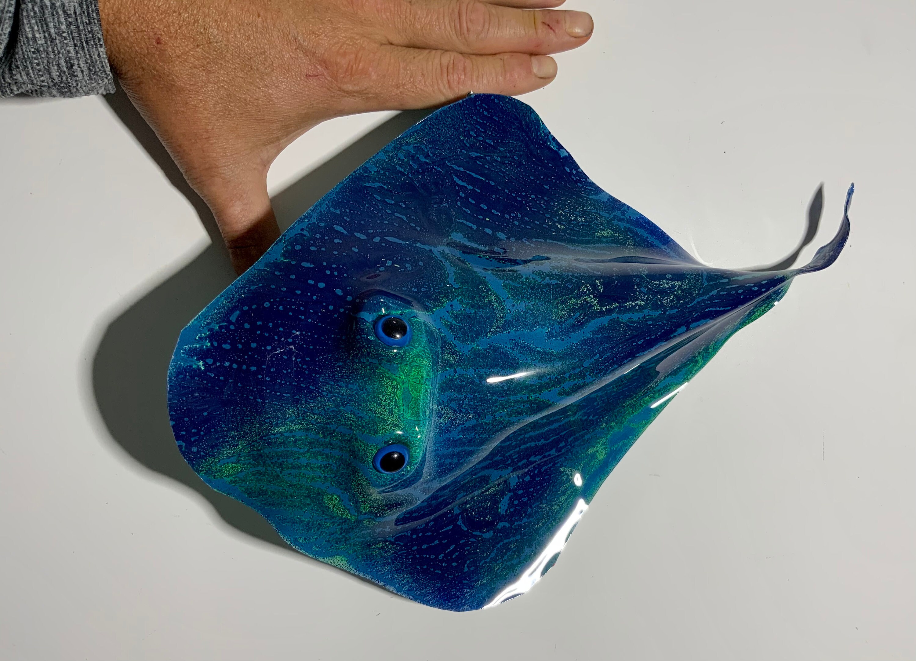 Blue/green Stingray wall hanging 14” handmade eco-friendly plastic ...