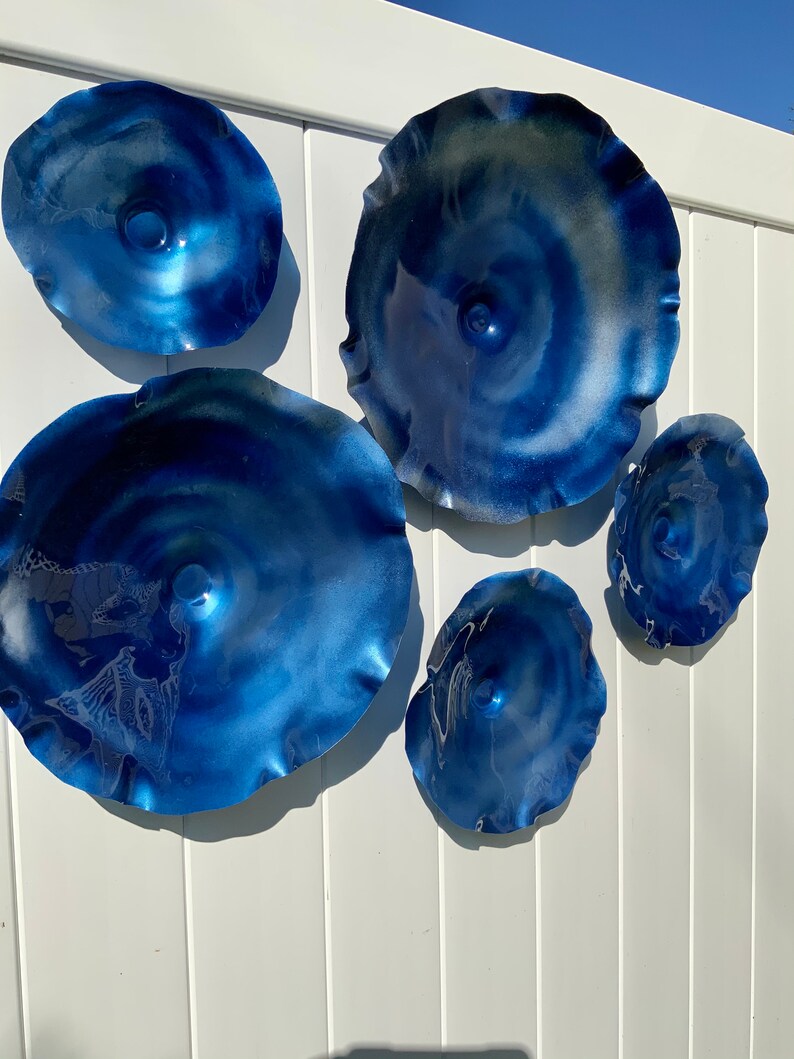 Made to Order Silver/blue Wall Flower Mural 5 Handmade Looks Like Glass ...