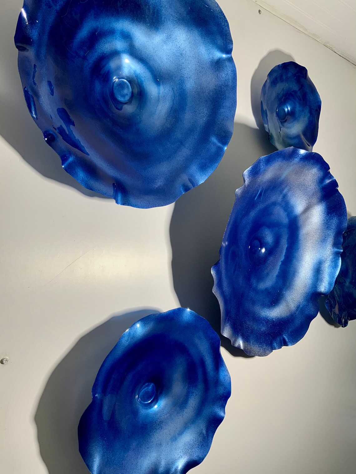 Made to Order Silver/blue Wall Flower Mural 5 Handmade Looks Like Glass ...