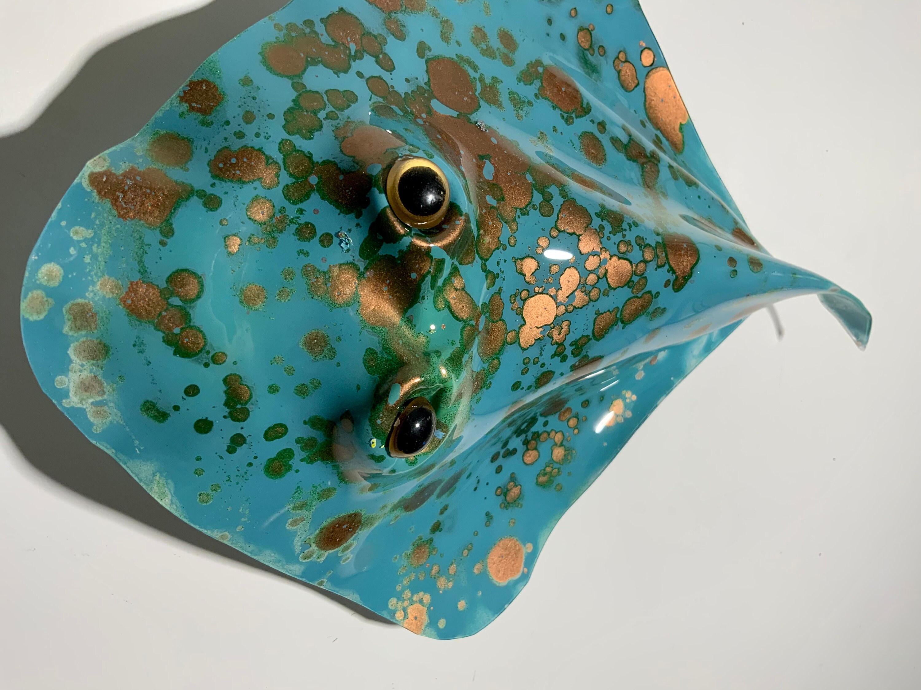 Stingray wall hanging aqua blue/copper 13”handmade up-cycled plastic ...