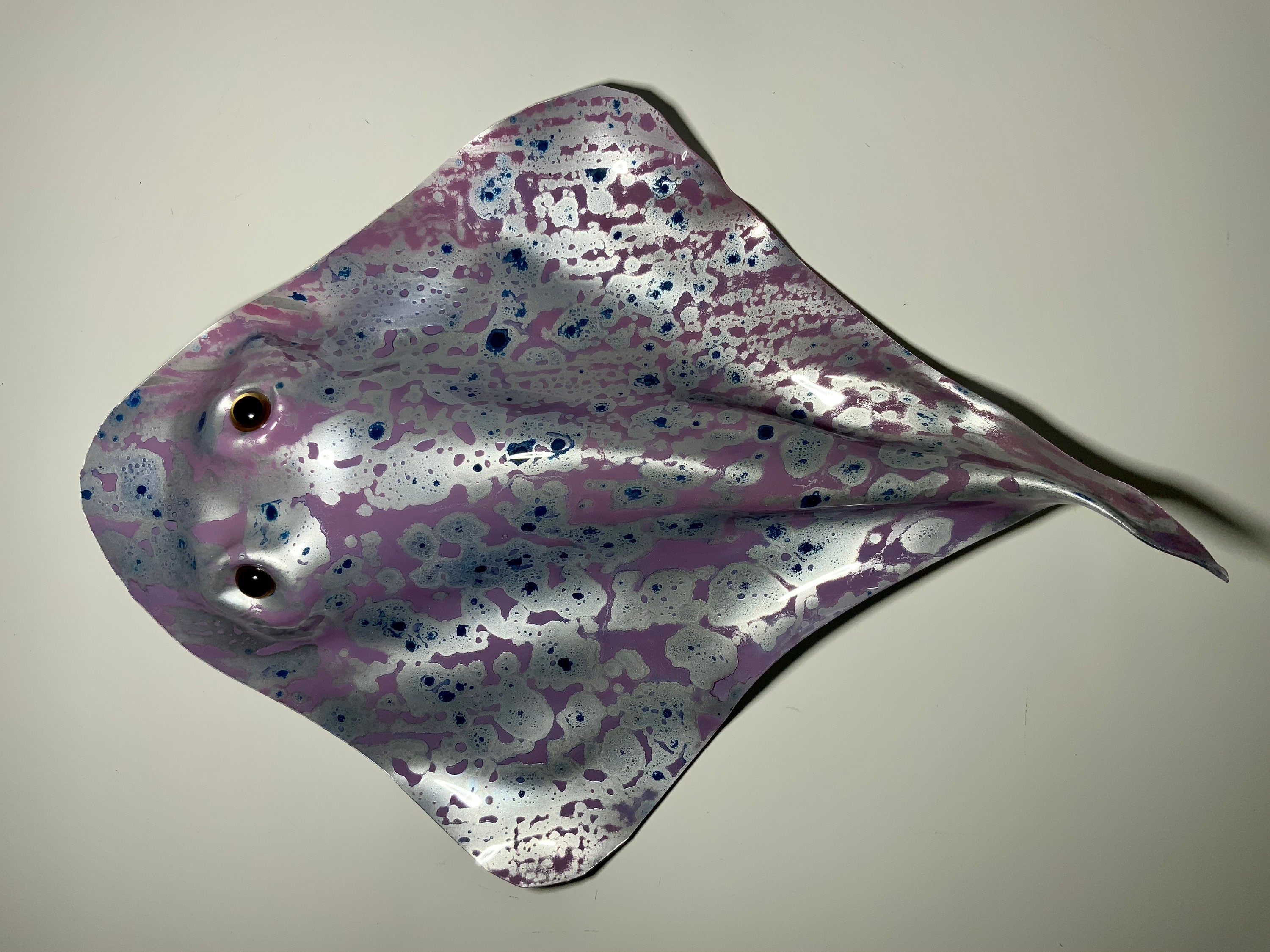 Nautical Stingray wall hanging silver/pink 17” handmade recycled ...