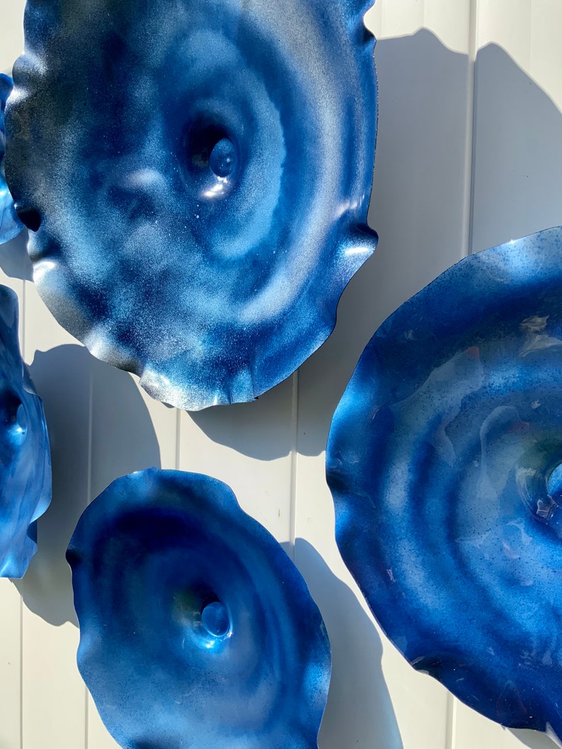 Made to Order Silver/blue Wall Flower Mural 5 Handmade Looks Like Glass ...