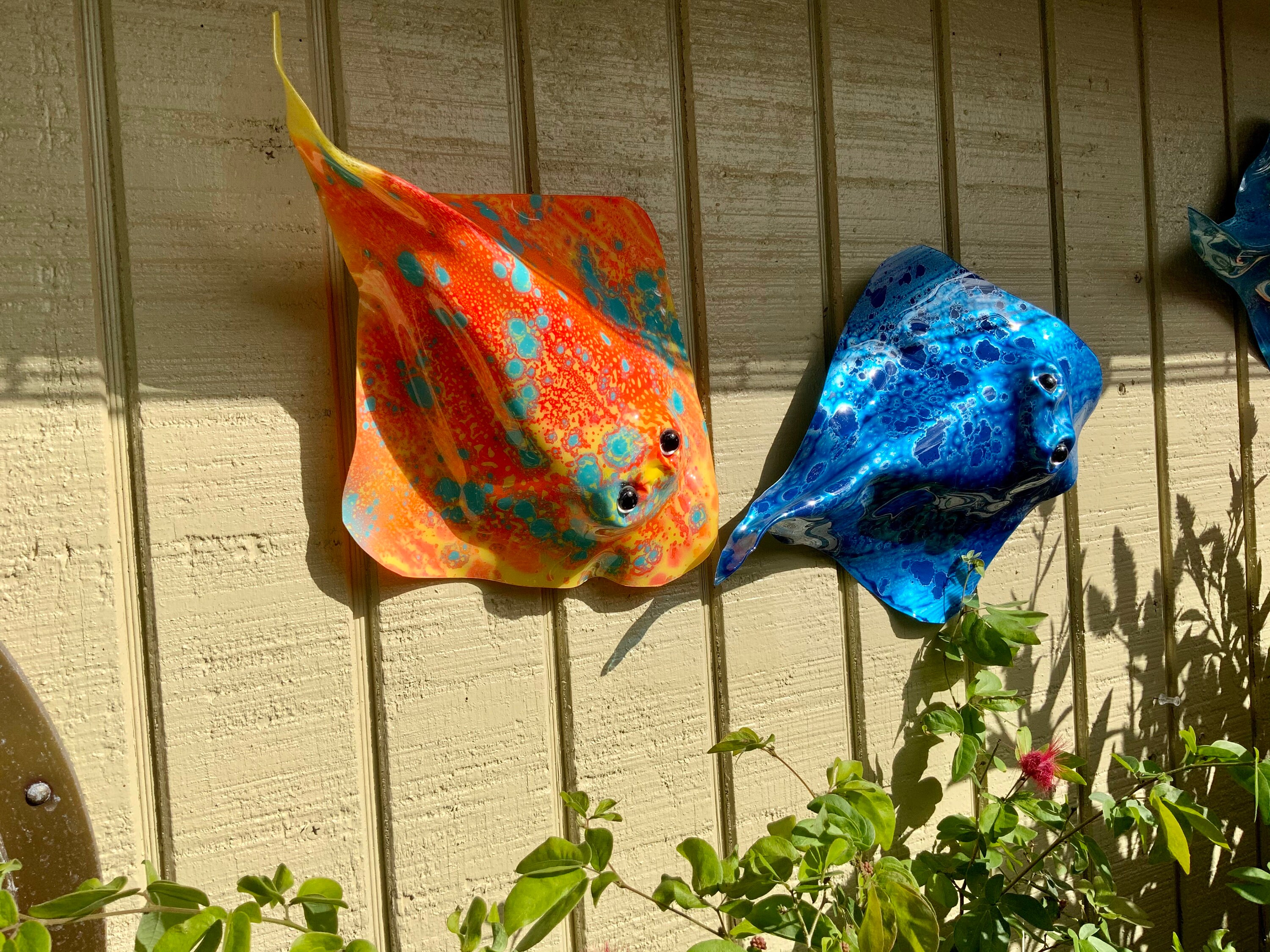 Stingray wall mount gray/blue 14” handmade recycled plastic/looks like ...