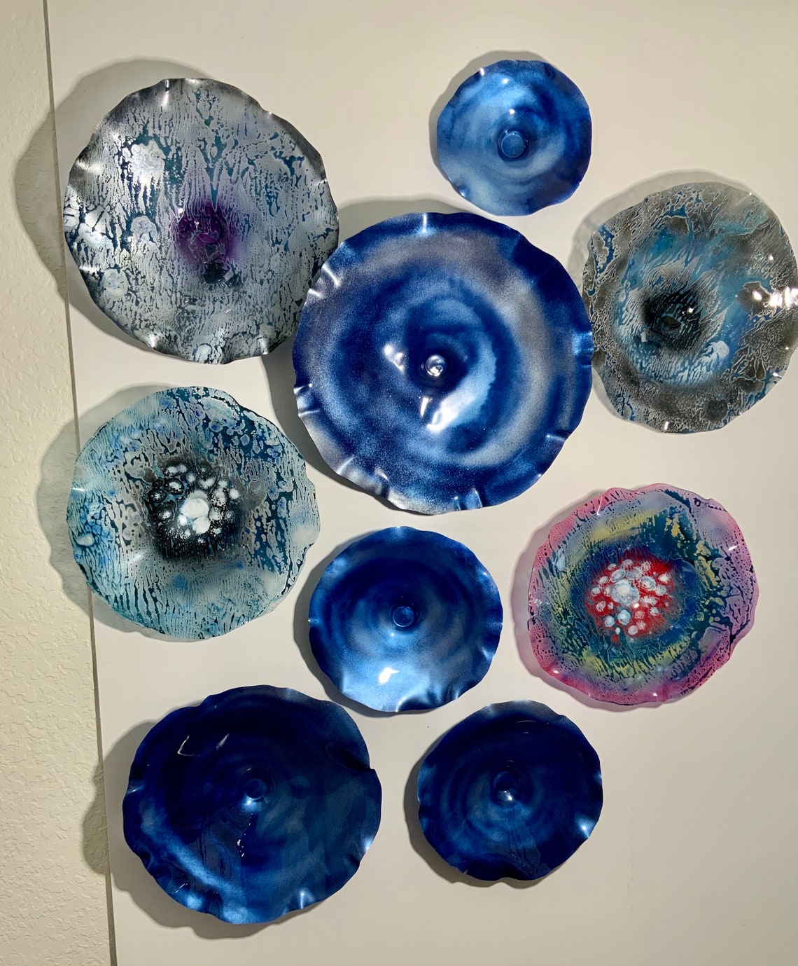 Made to Order Silver/blue Wall Flower Mural 5 Handmade Looks Like Glass ...