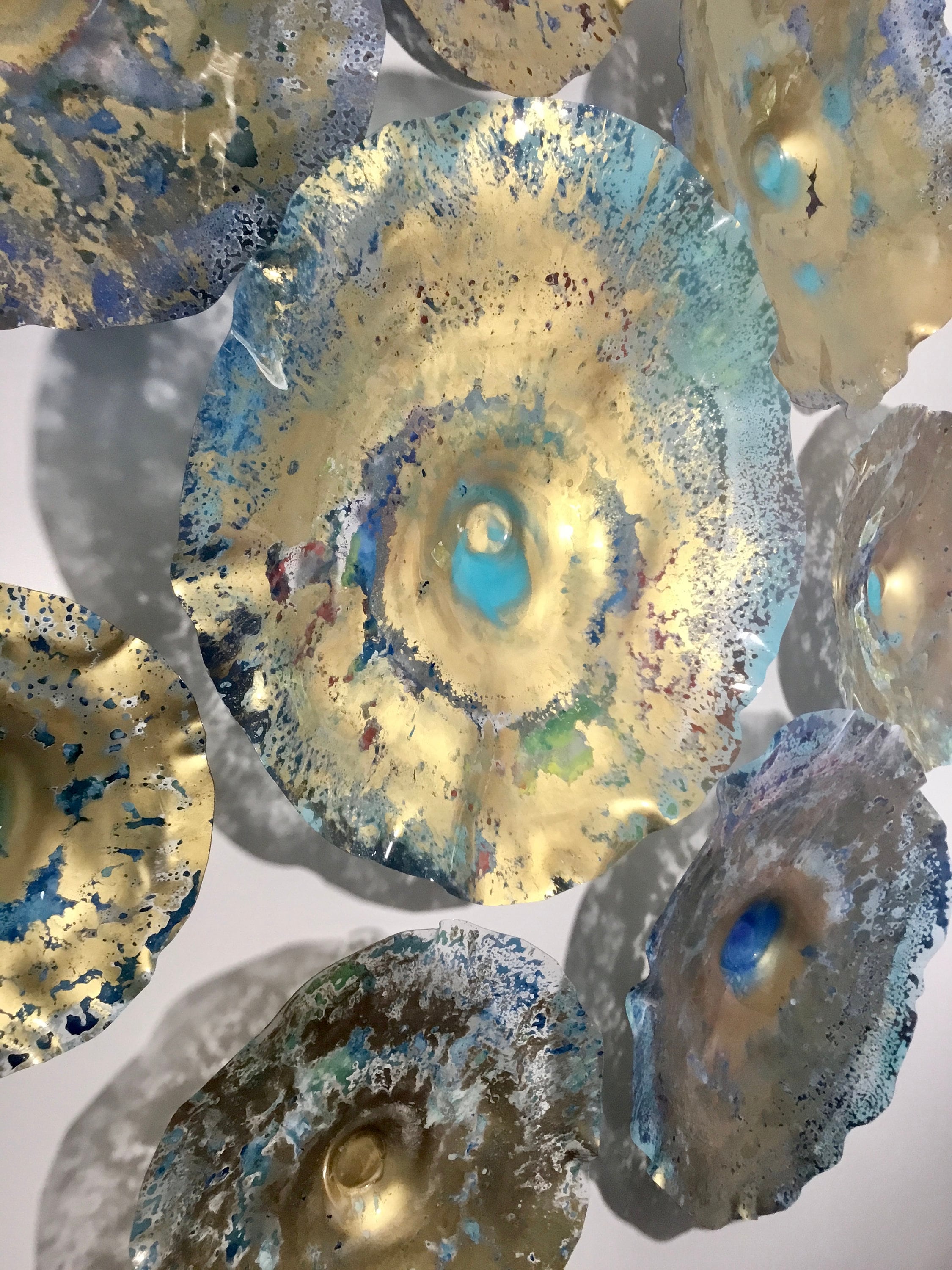 Gold/Aqua blue/periwinkle/blue wall Flower 8 handmade translucent up ...
