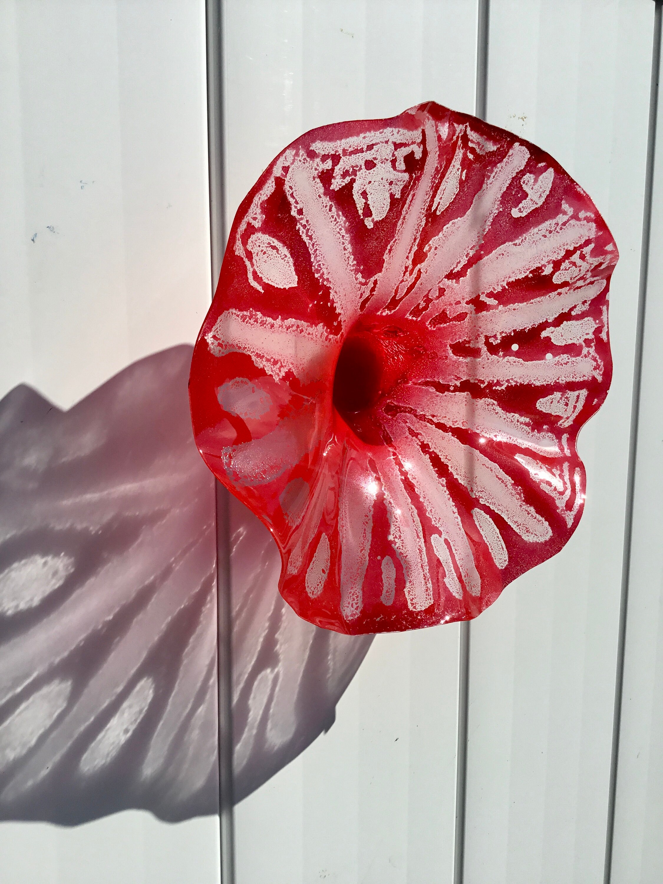 Ruby red wall flower 9” handmade translucent eco friendly plastic home ...