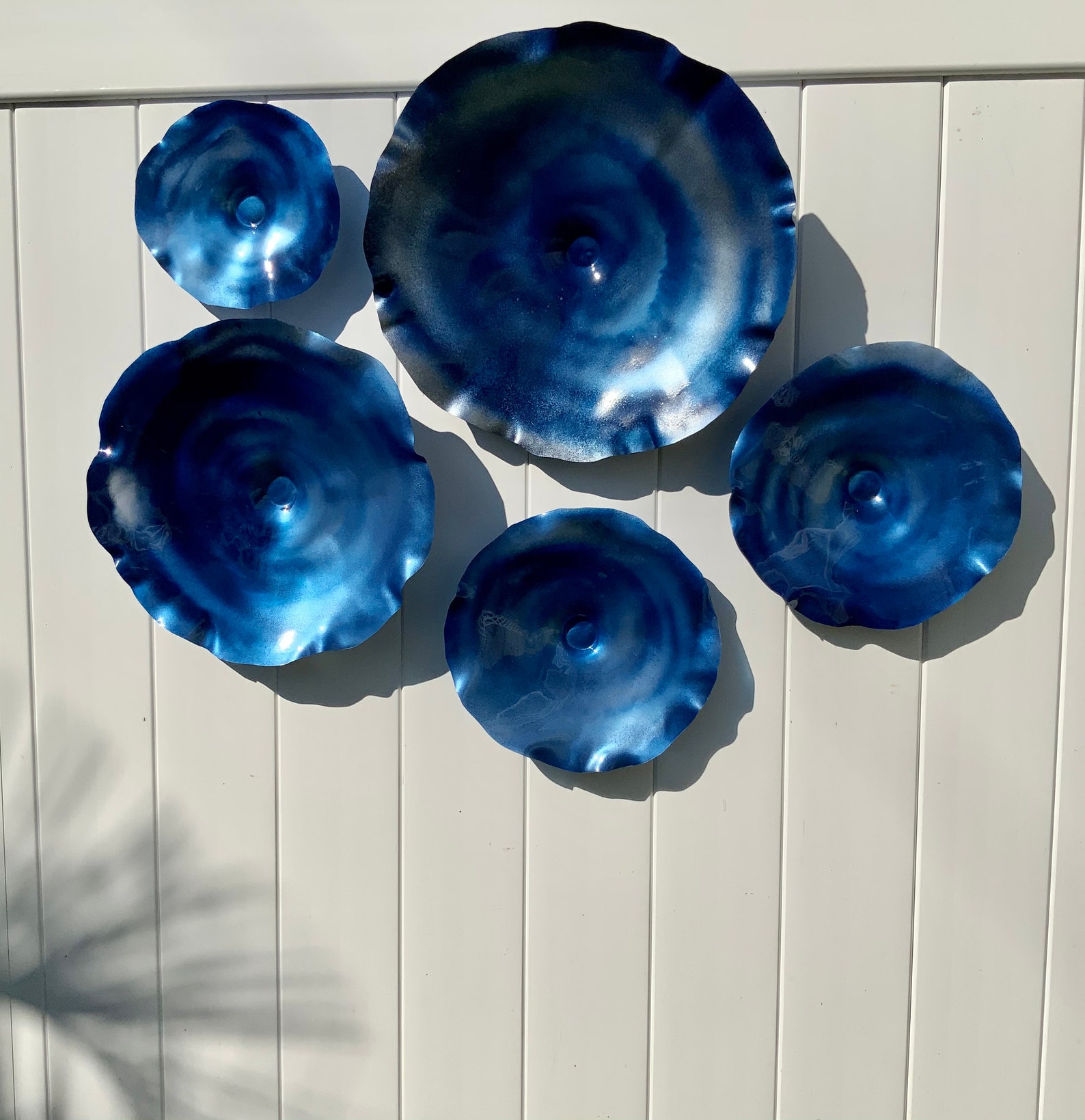 Made to Order Silver/blue Wall Flower Mural 5 Handmade Looks Like Glass ...