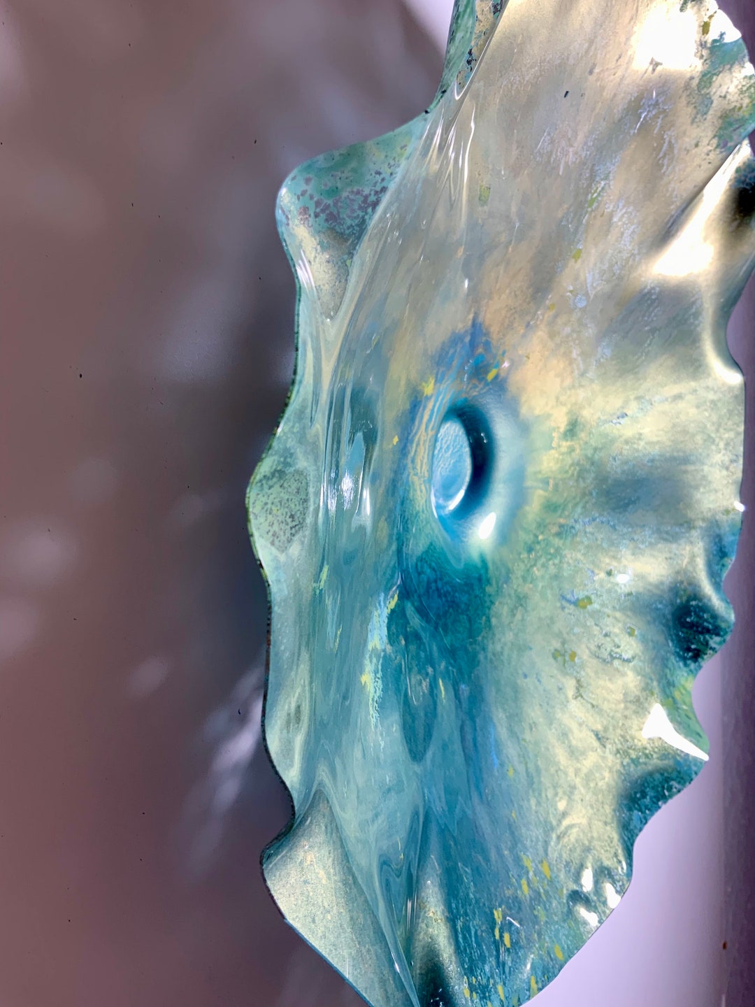 Wall Flower Plate Art 15" Handmade Eco-friendly Plastic/gold/turquoise ...