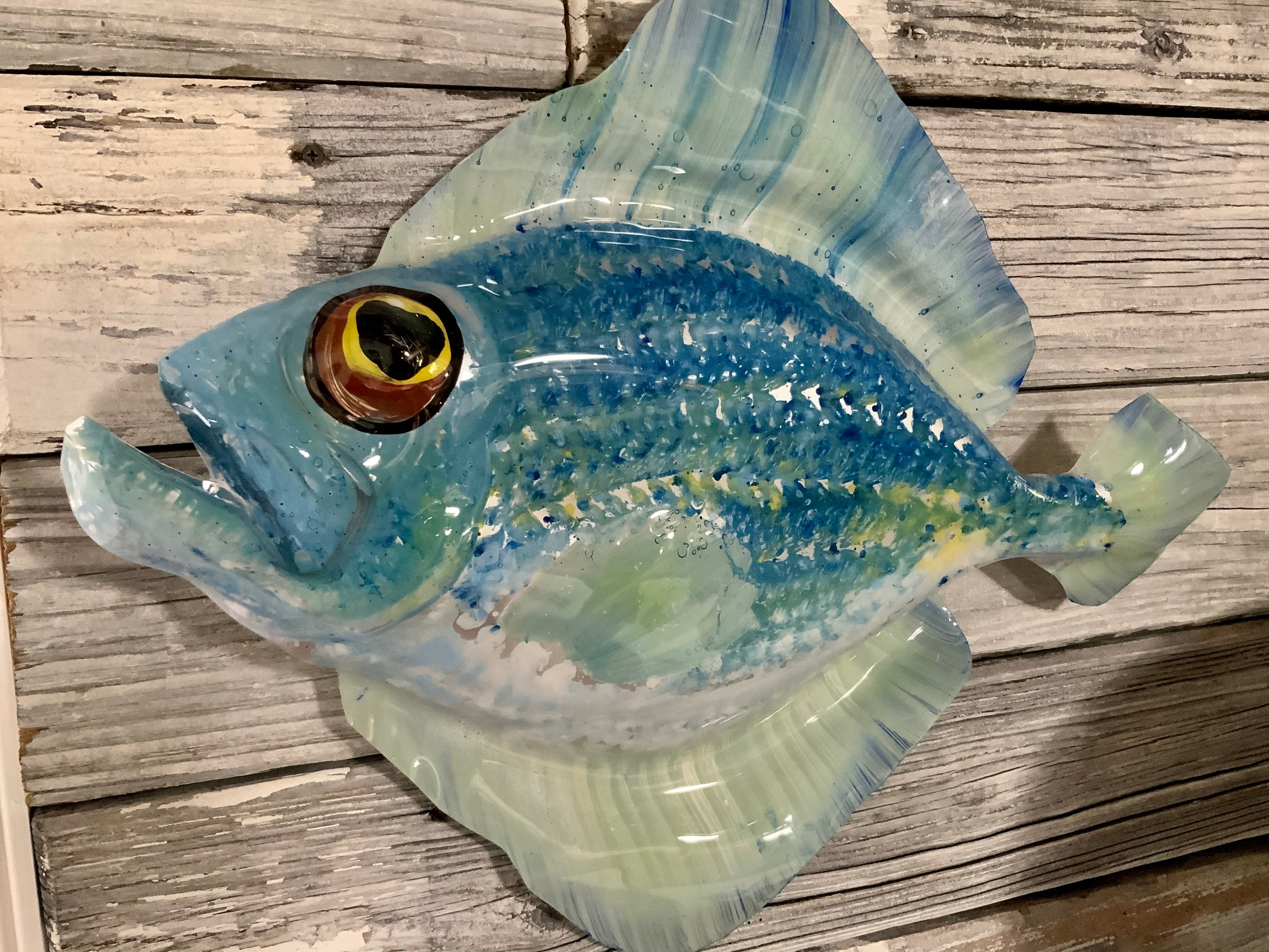 Nautical whimsical fish wall mount 21” blue/aqua/green handmade up ...