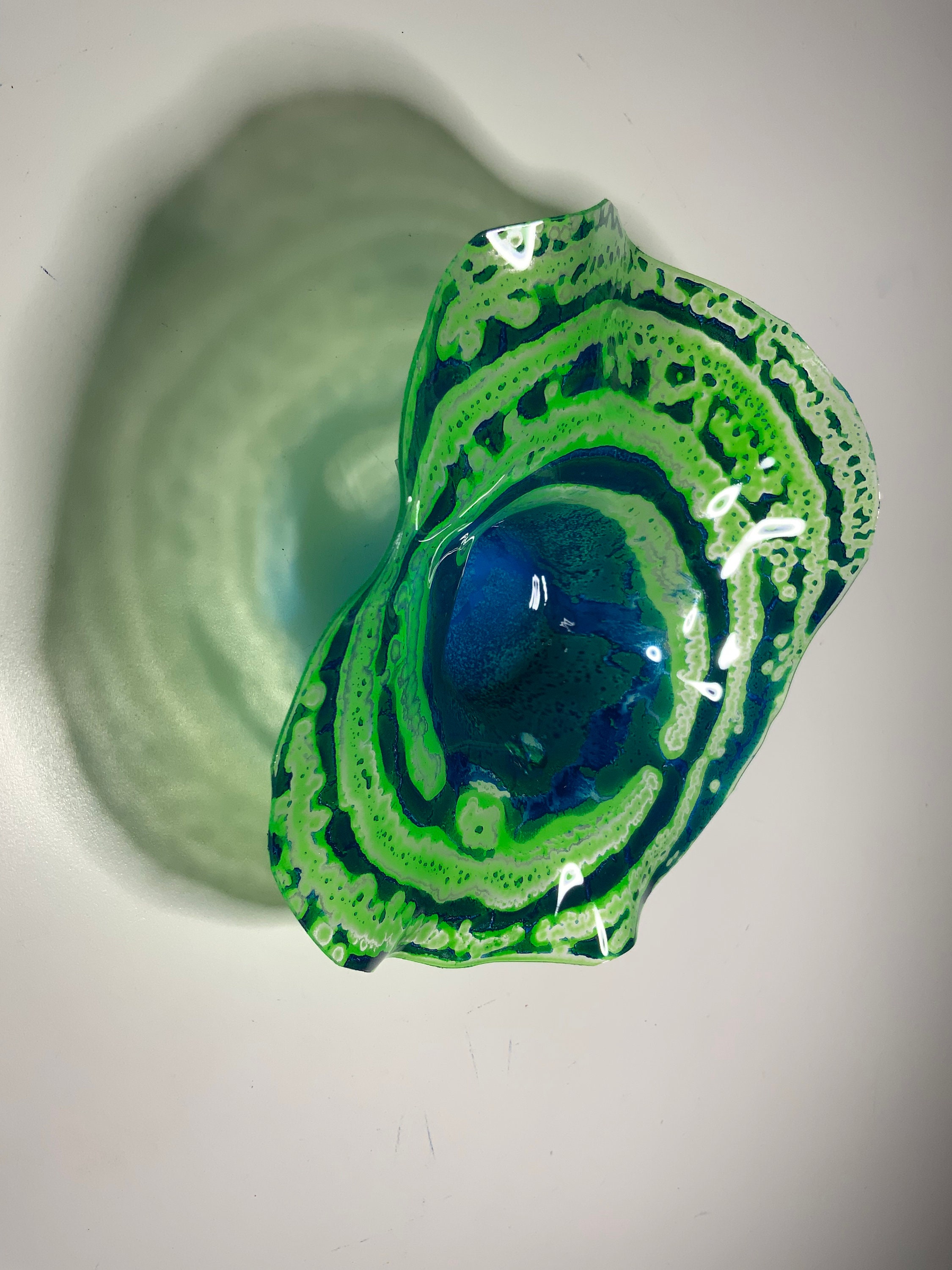 Extra Small wall sculpture 6” Green/blue handmade/up cycled plastic ...