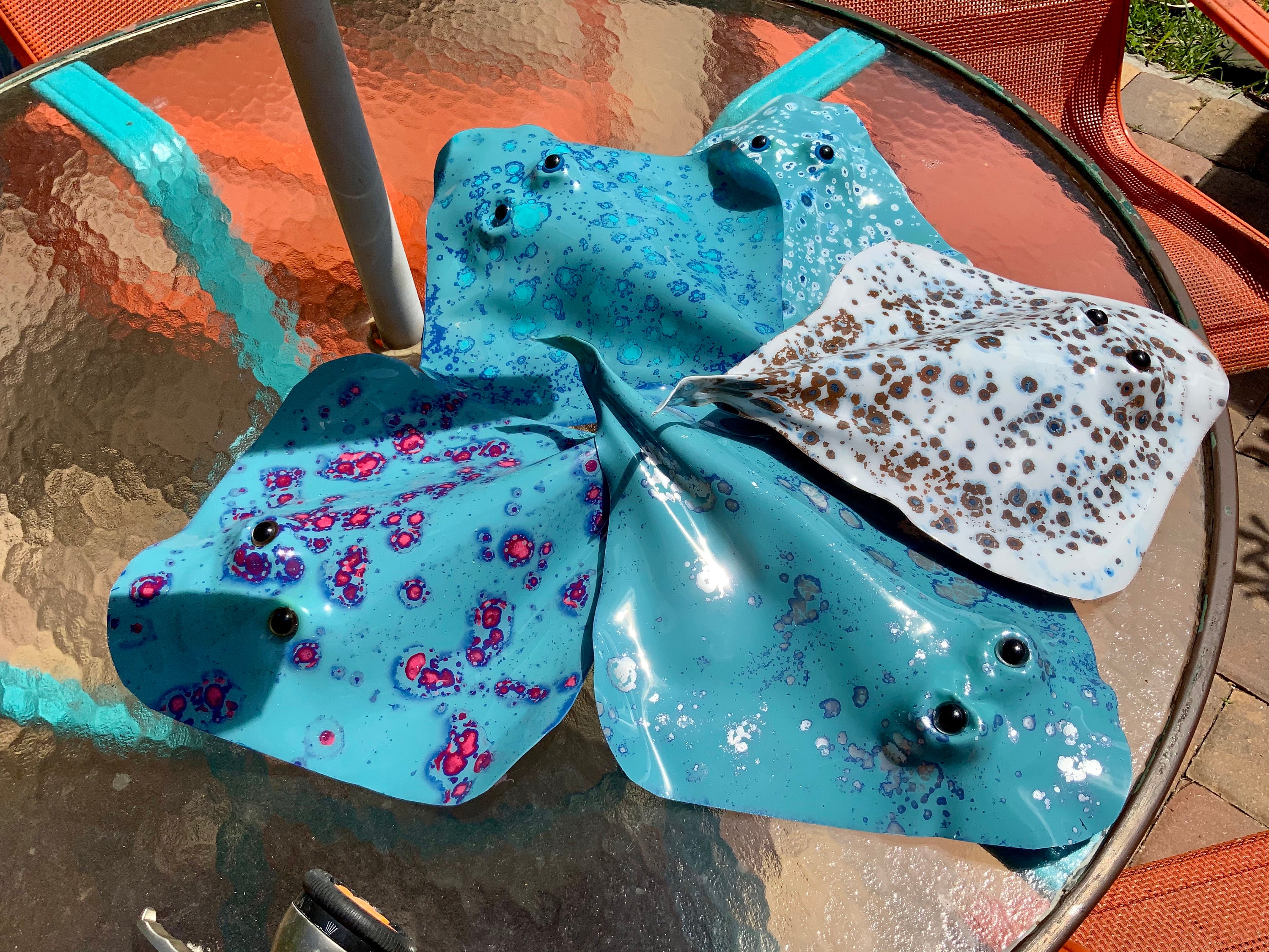 Large Stingray wall art 17 turquoise blue/pink handmade recycled ...