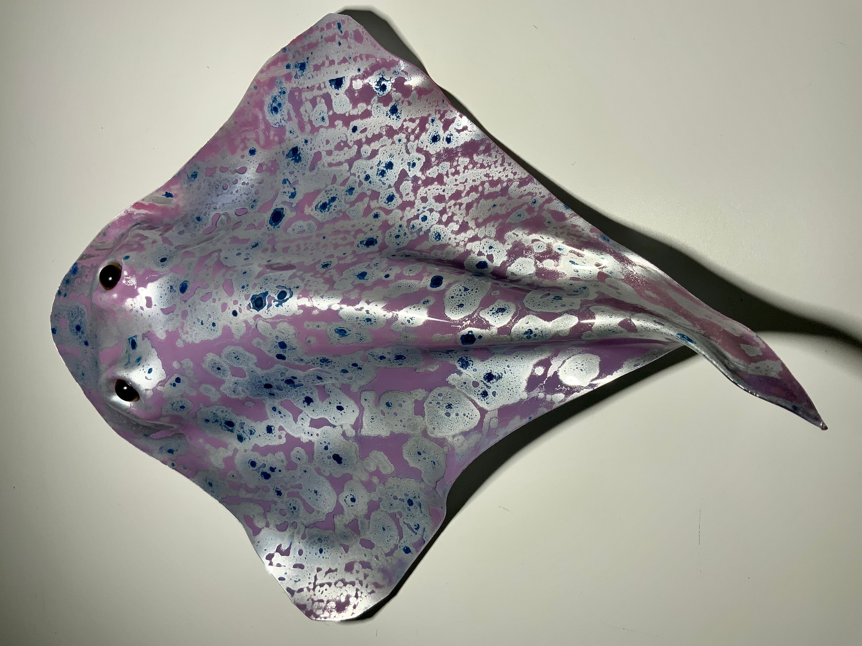 Nautical Stingray wall hanging silver/pink 17” handmade recycled ...