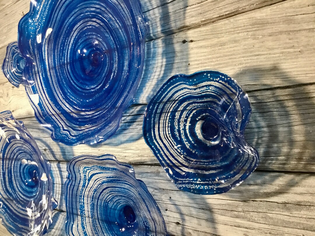 Vibrant Cobalt Blue Flowers Wall Art Home Decor Translucent Plasticwall Mount Handmade Window