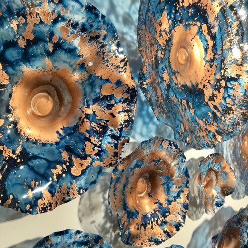 Wall Flower Sculpture Teal Blue/copper Recycled Plastic Looks - Etsy