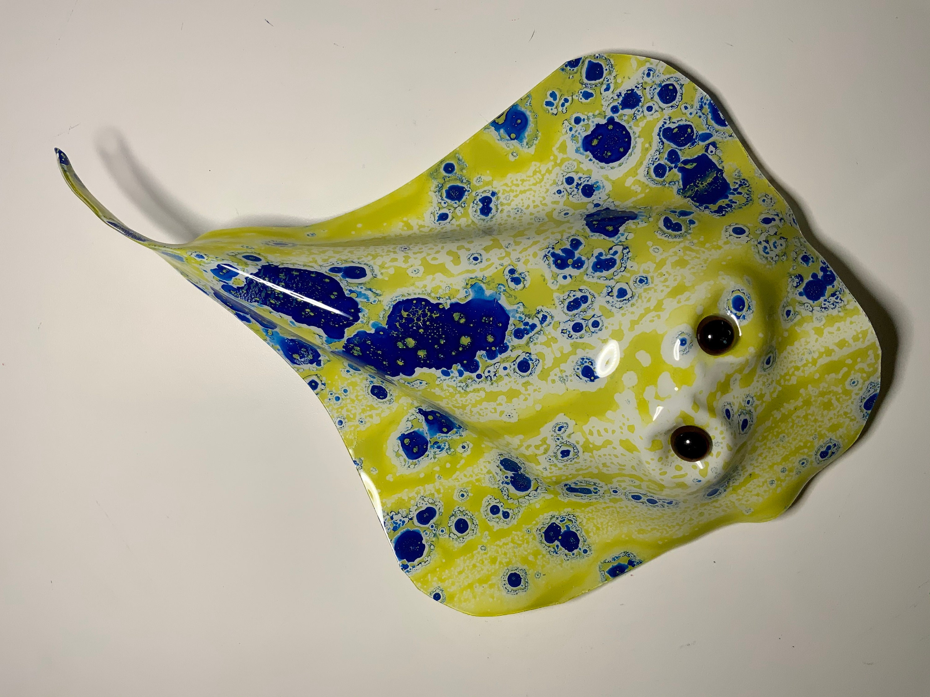 Mini stingray yellow/blue wall Mount handmade recycled plastic/beach ...