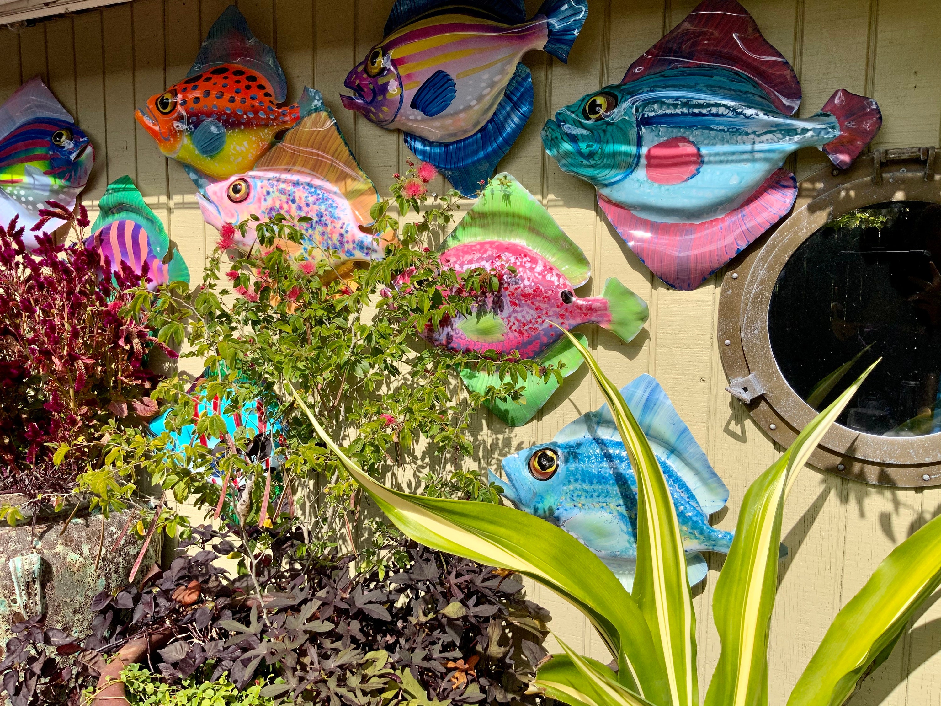 Nautical whimsical fish wall mount 21” blue/aqua/green handmade up ...