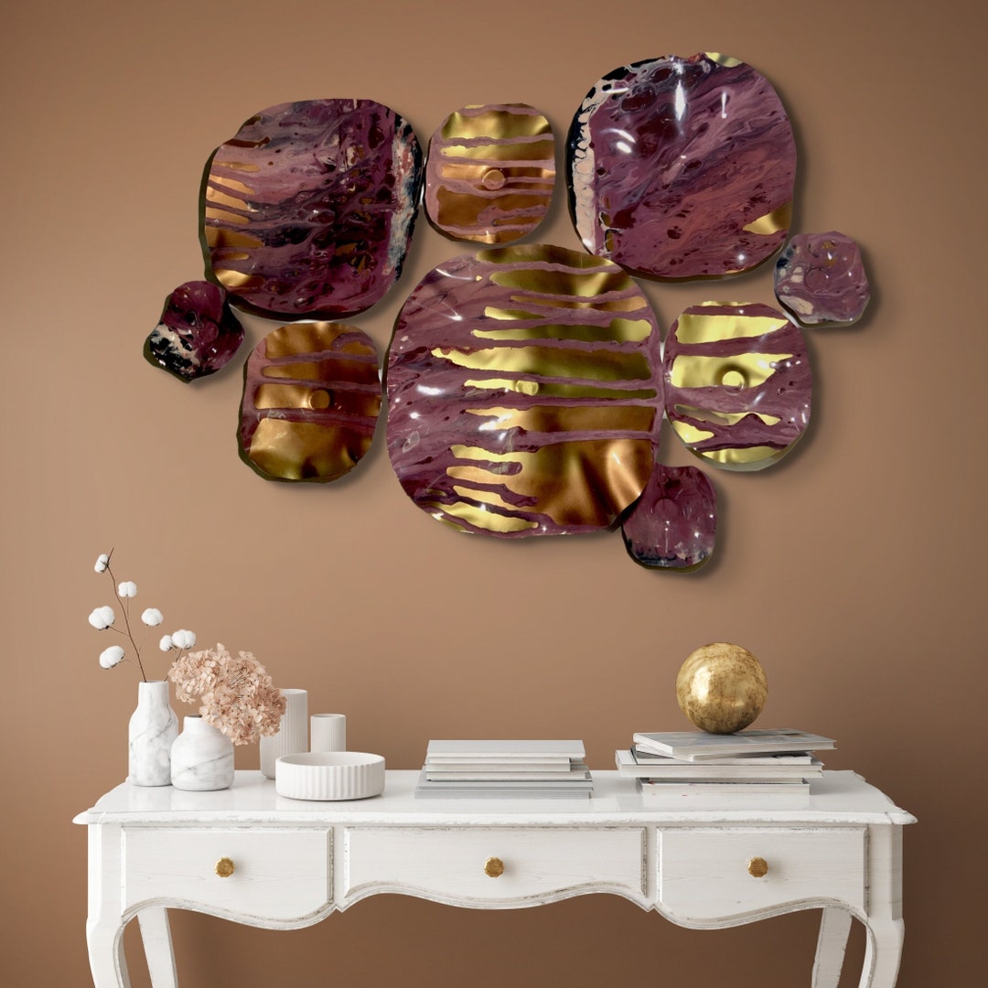 Handmade Wall Sculpture Dish Art Recycled Plastic Home Decor 9 Bronze ...