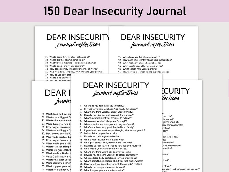 150 Dear Insecurity Journal, Journal Prompts, Healing, Printable ...